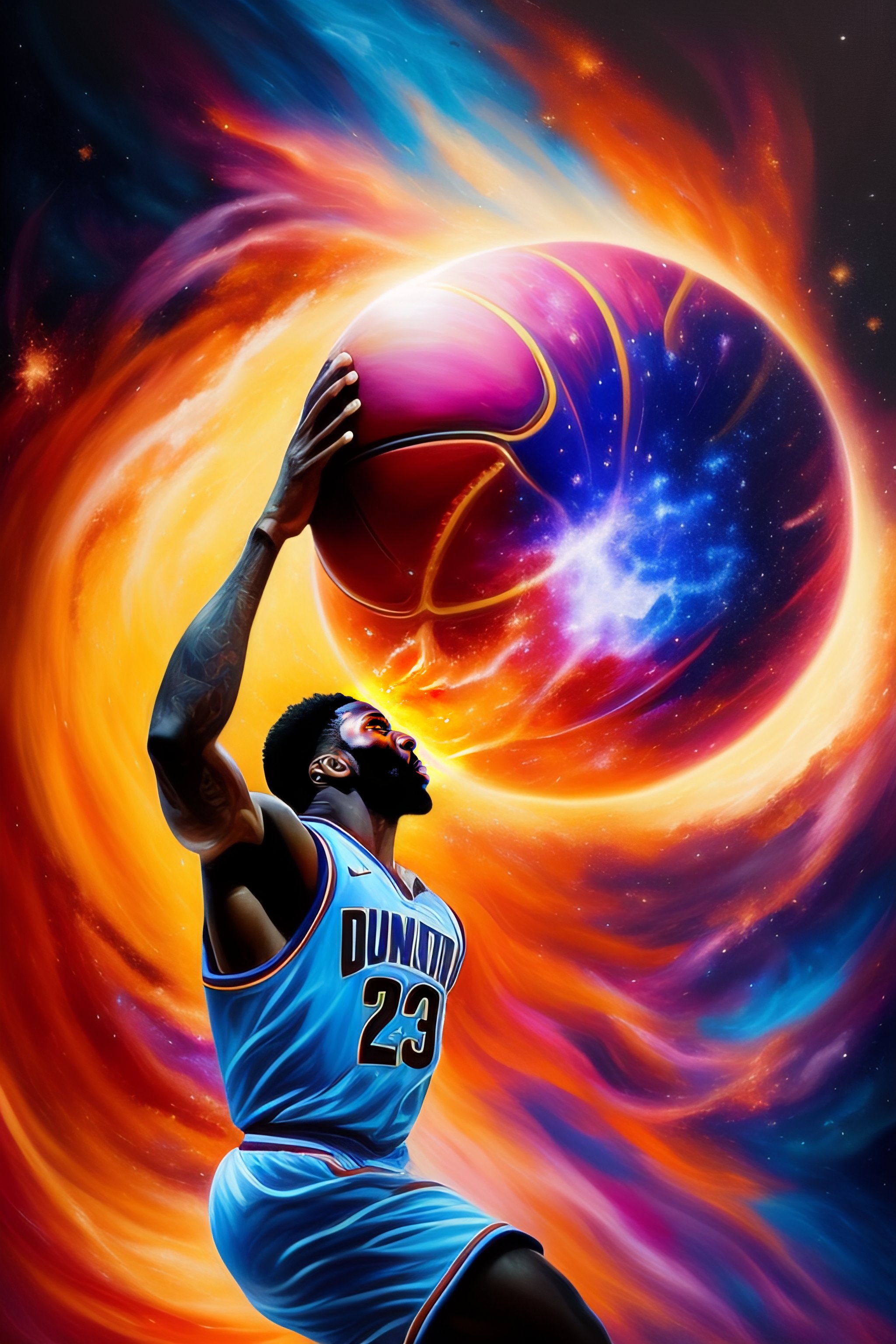 Lexica - An expressive oil painting of a basketball player dunking ...