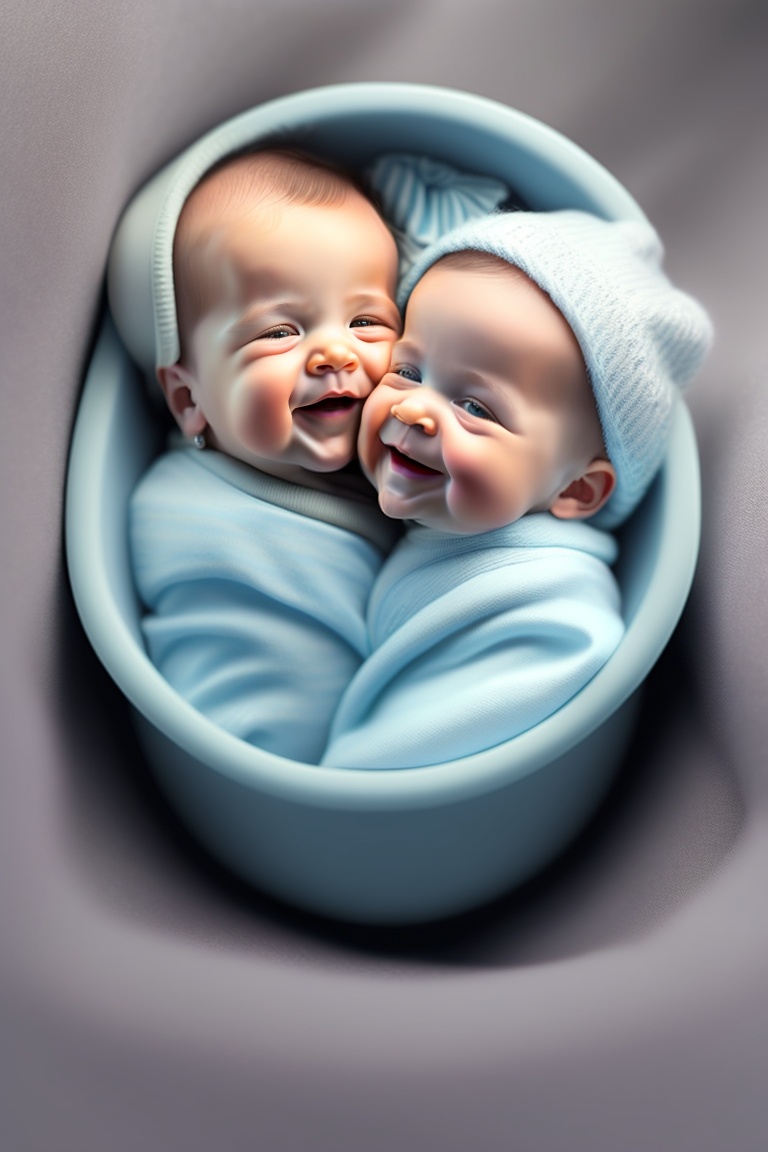 Lexica - Twin baby boys, cradle, happy, smiling