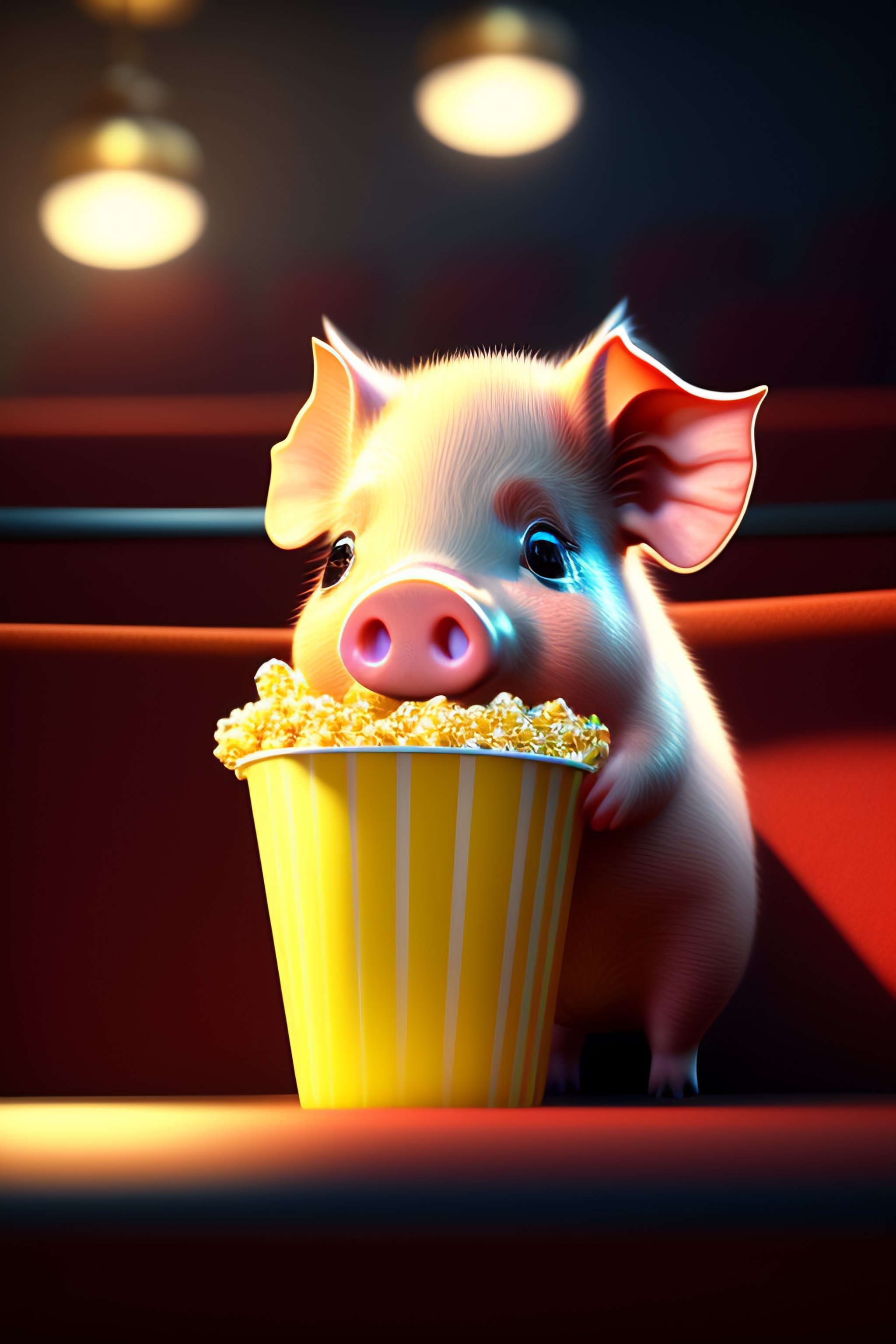 Lexica - Cute small Pig sitting in a movie theater eating popcorn ...