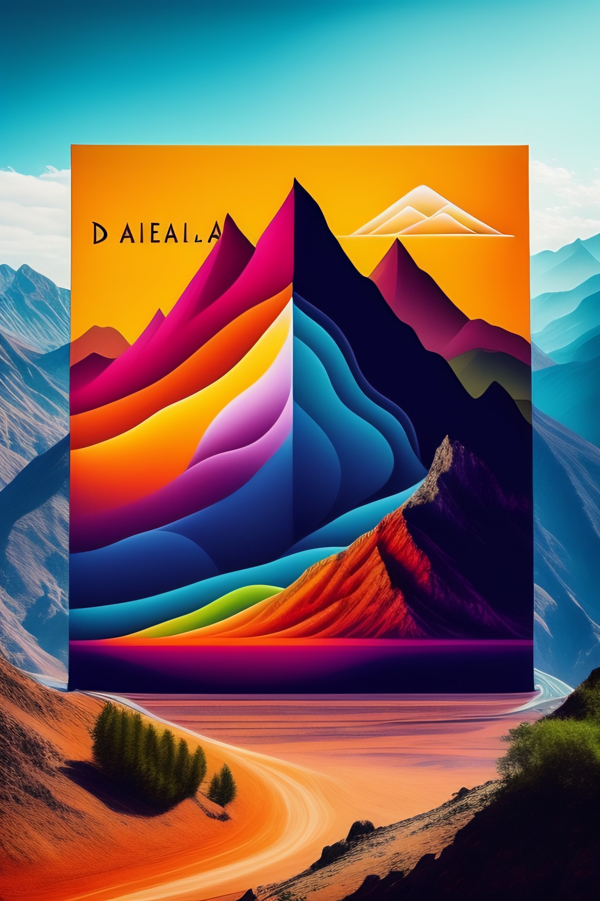 Lexica - Wall painting of mountains with the word daleela colorful