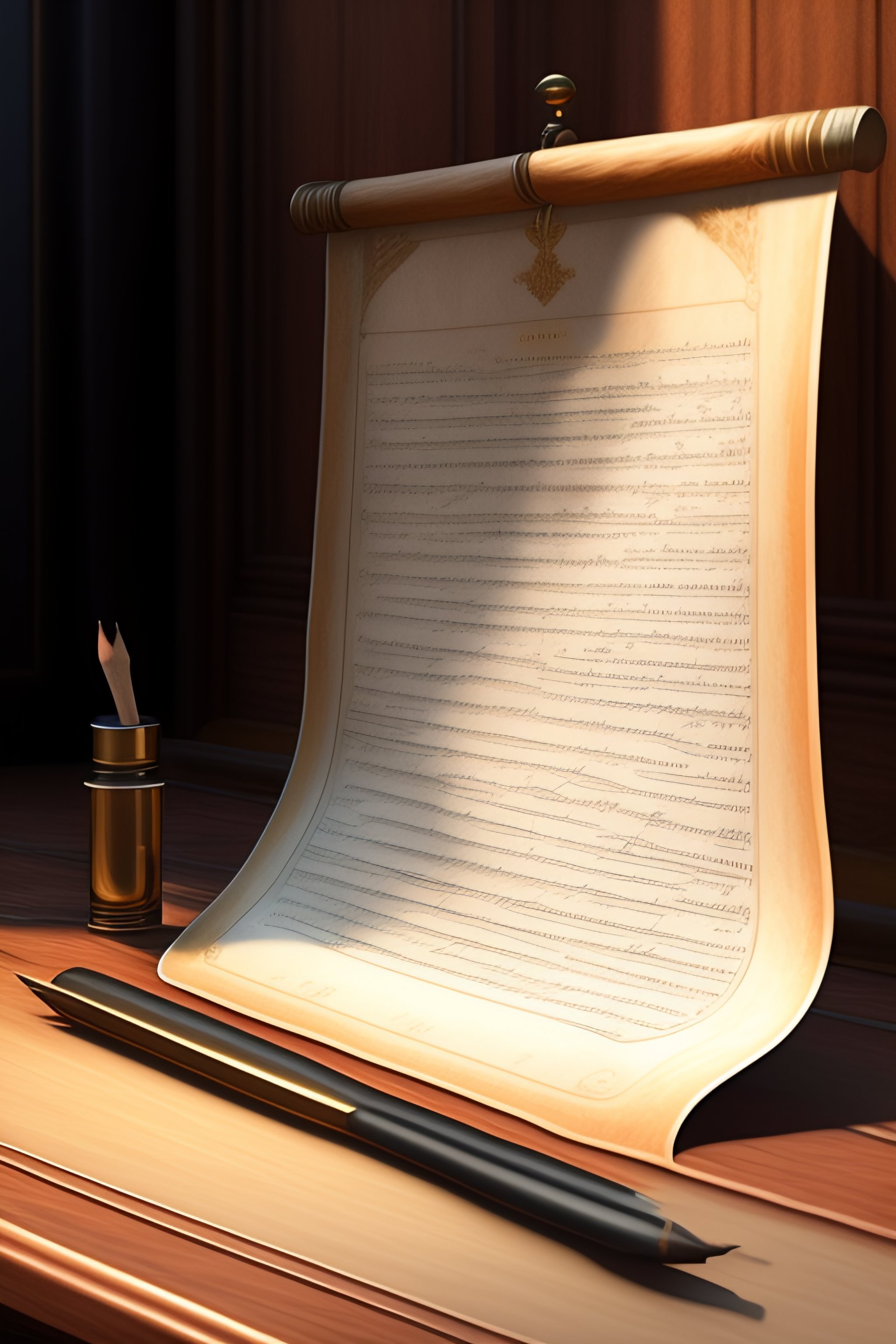 Lexica - Old scroll of papyrus open on a table, with pencil sketches ...