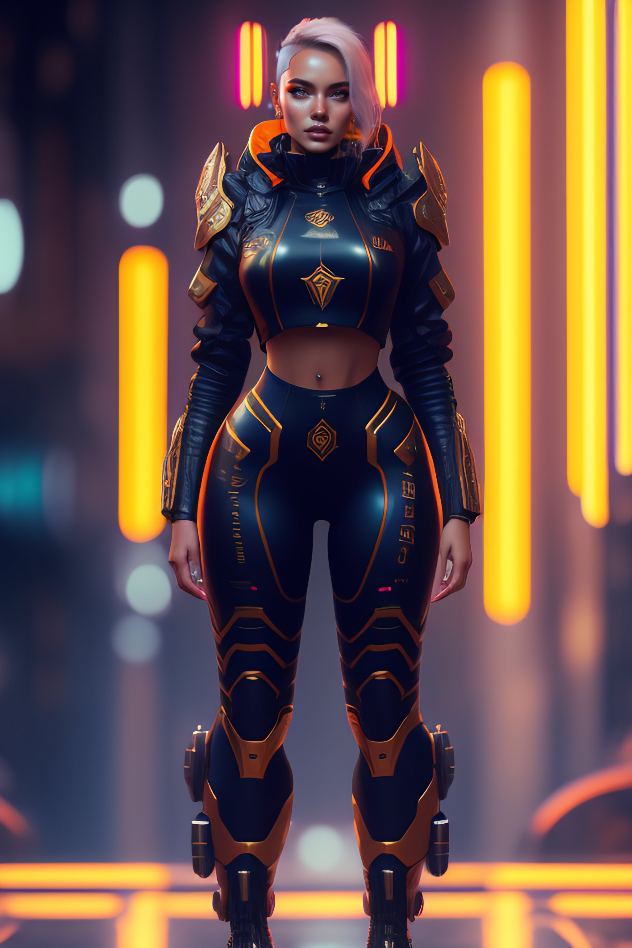 Lexica - Mech Punk ((full body)) clothes with short hair girl, battle ...