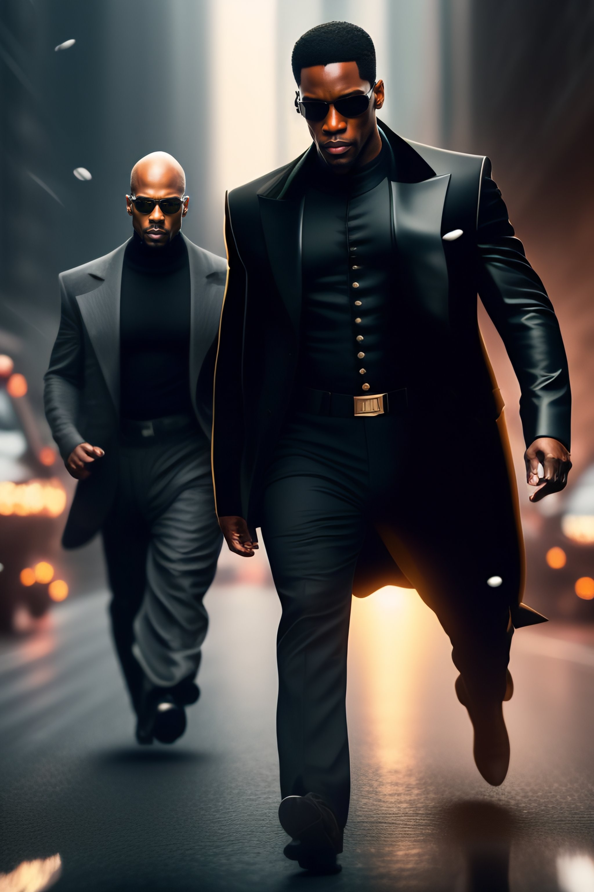 Lexica - Neo in the Matrix running from agents holding a big bitcoin