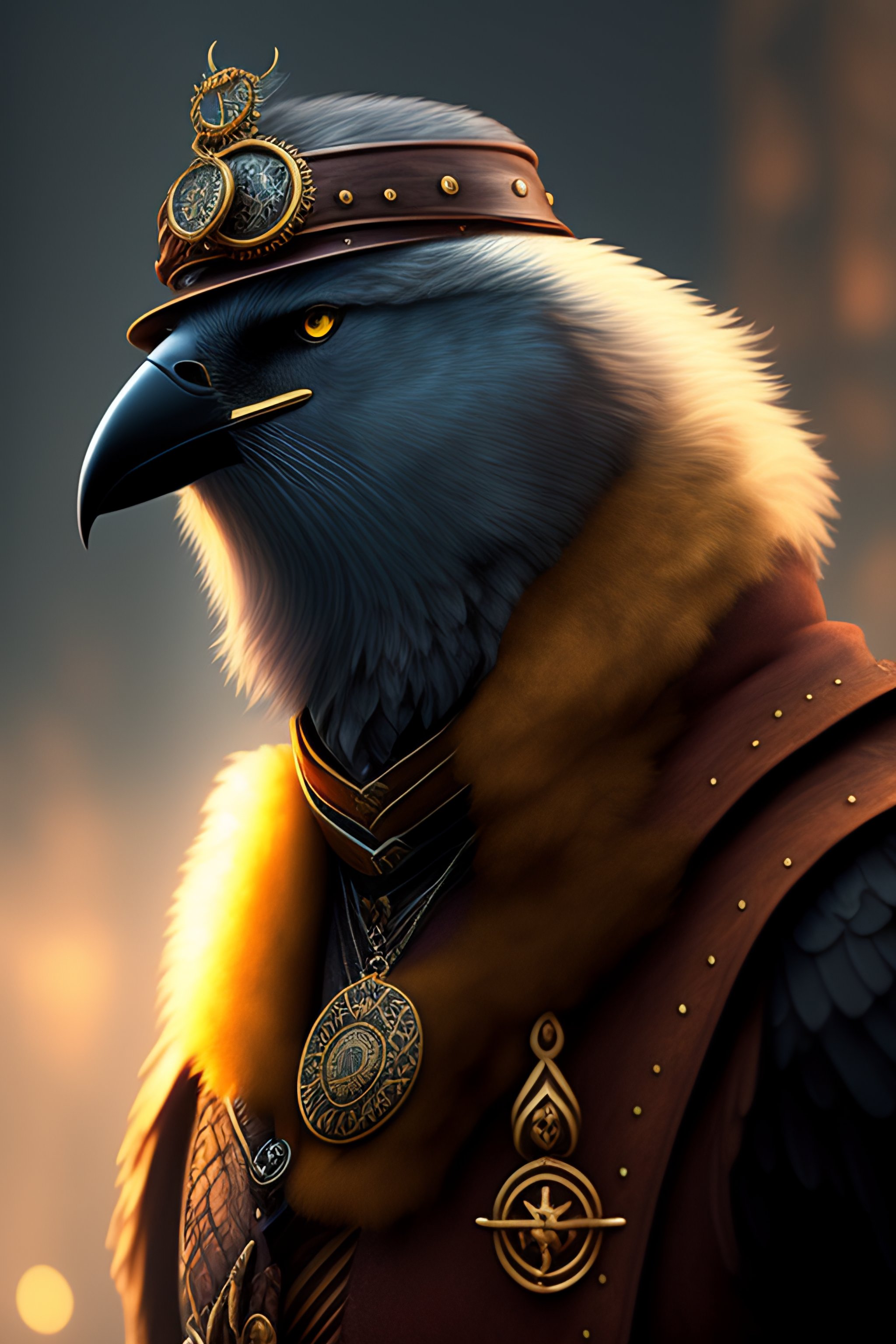 Lexica - Odin steampunk with a mechanic crow on the shoulder