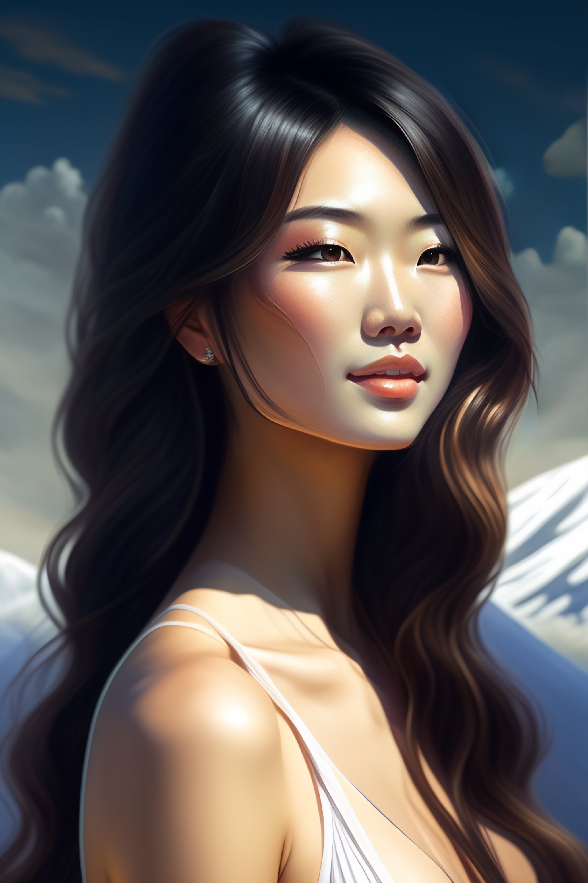 Lexica - Photo of beautiful japanese female with messy flowing hair in ...