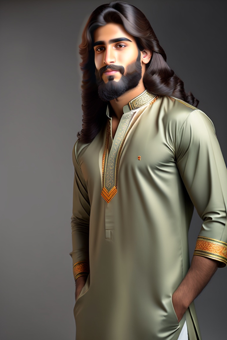 Lexica - Smart 18 year old boy with long hair and beard, wearing ...