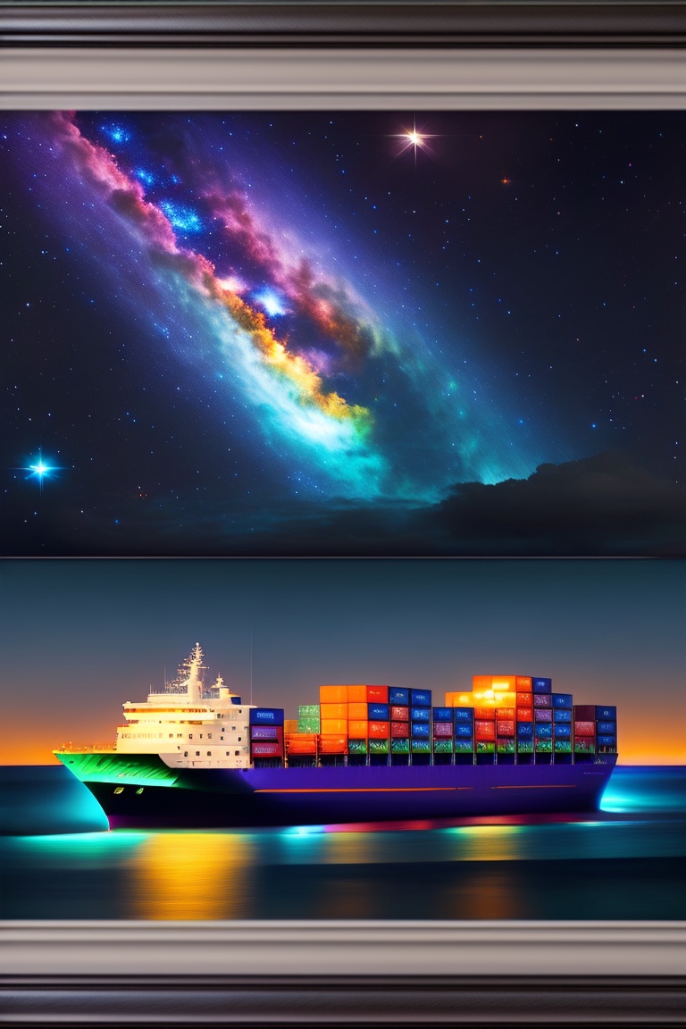 Lexica - Container ship, by night, with a spiral galaxy in the sky, Van ...