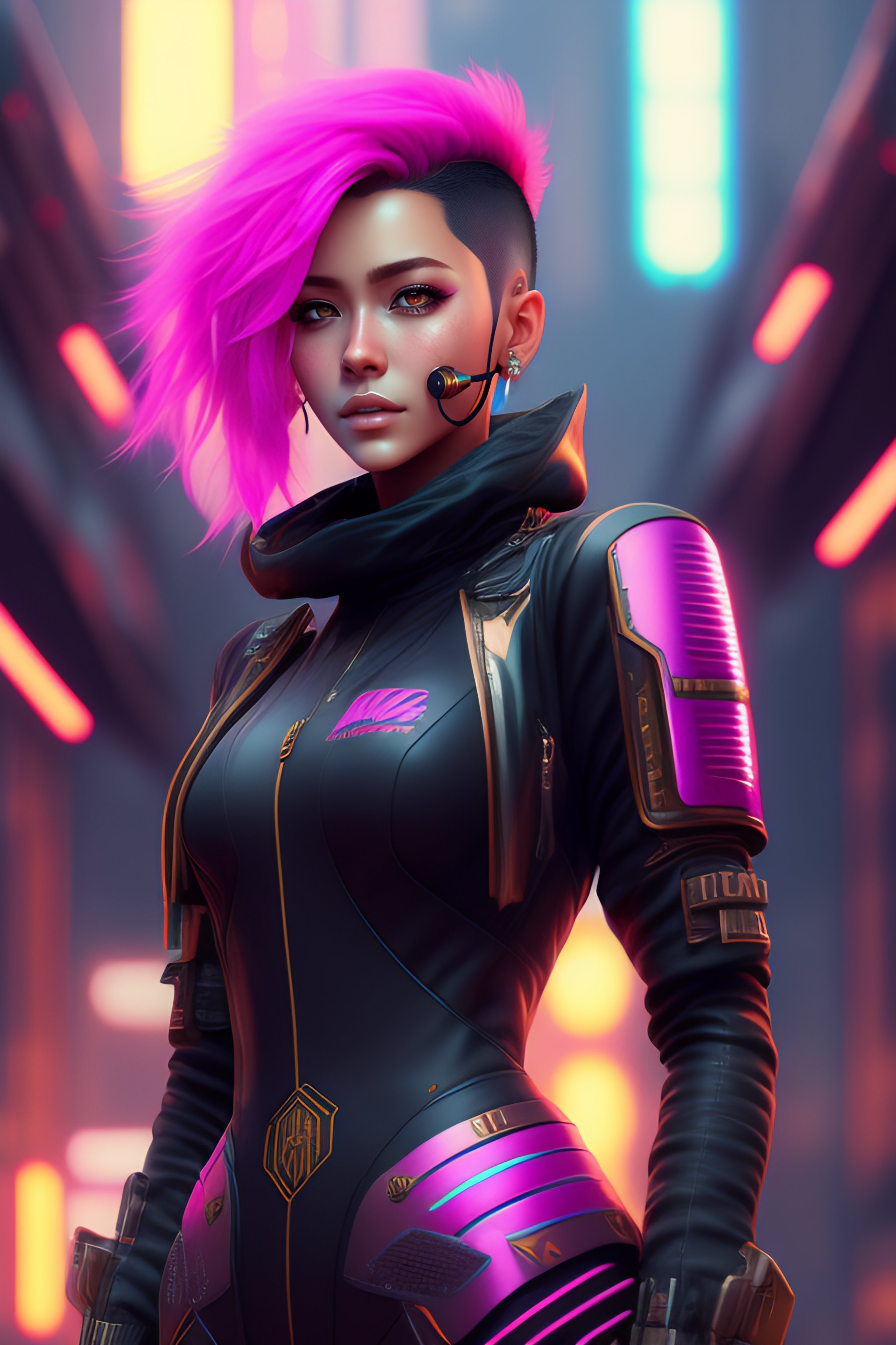 Lexica - Mech Punk clothes with short pink hair girl, battle status ...