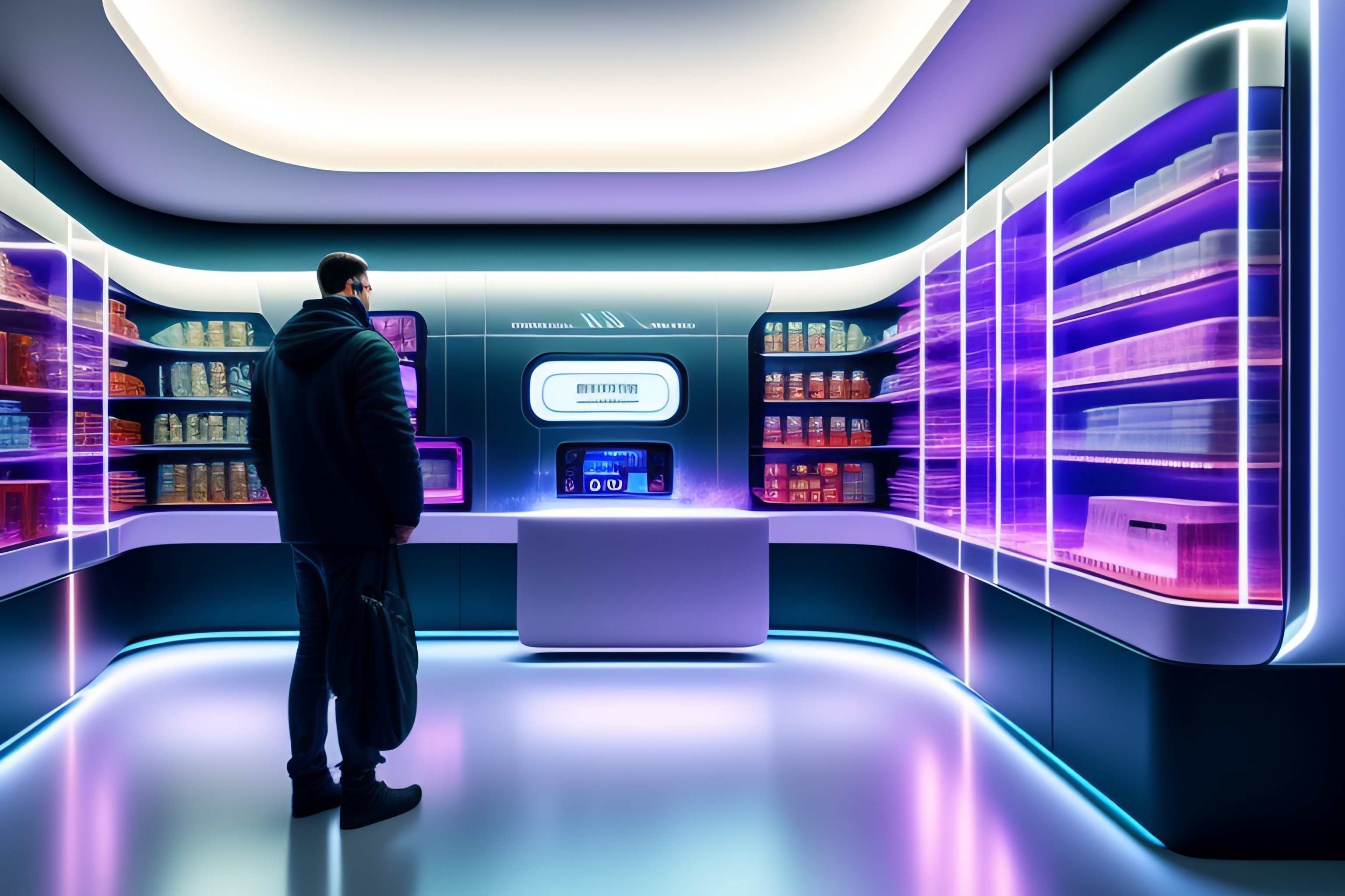 Lexica - A futuristic store with electronic products, holograms of ...