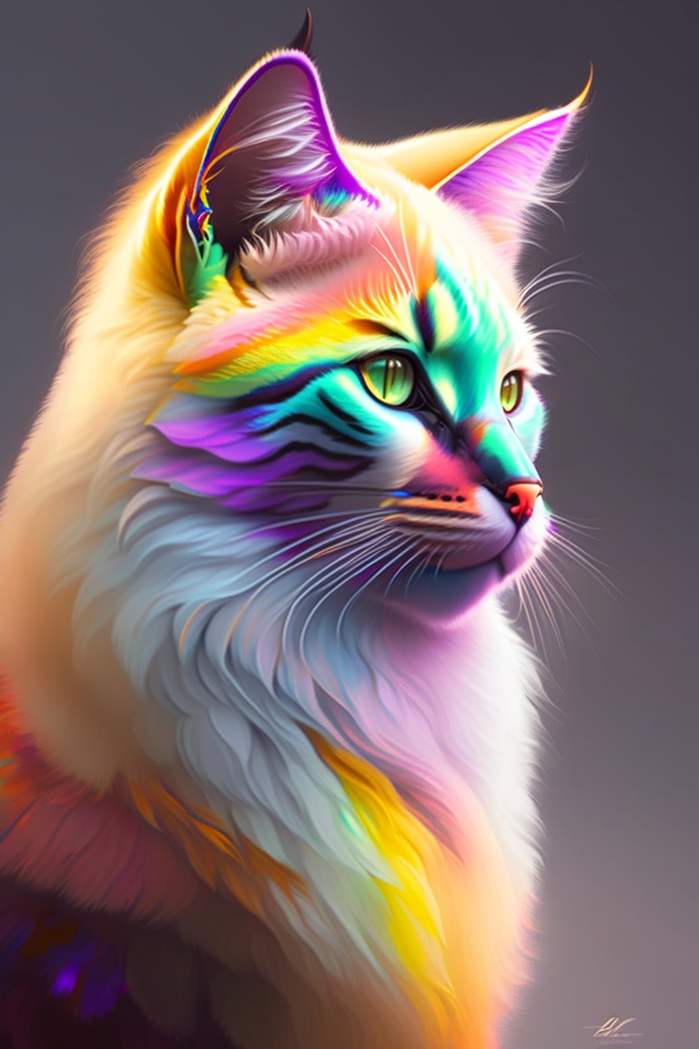 Lexica - A rainbow colored cat, concept art, digital painting, trending ...