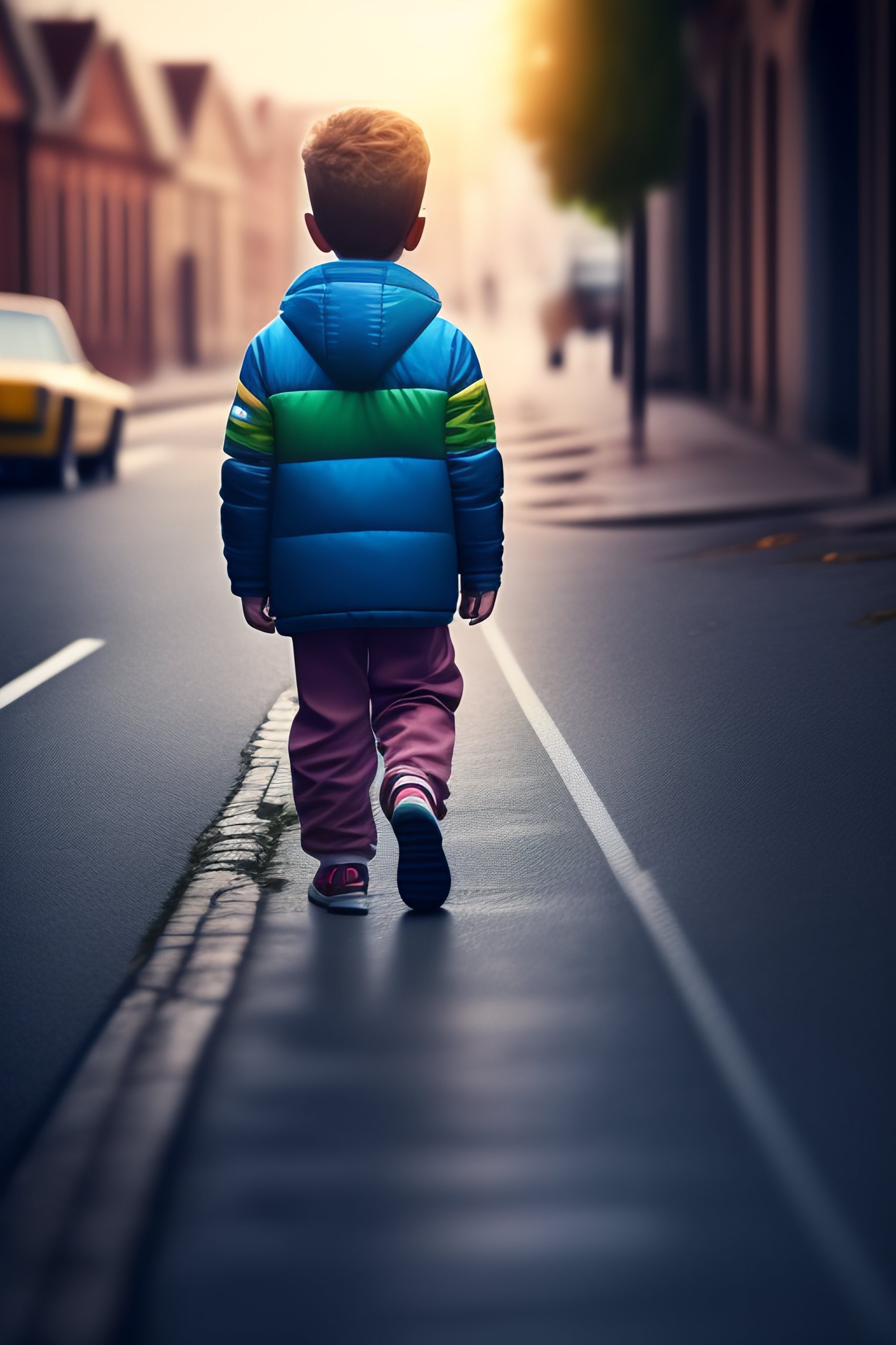 Lexica - A young boy walking with his imaginary friend through the town ...