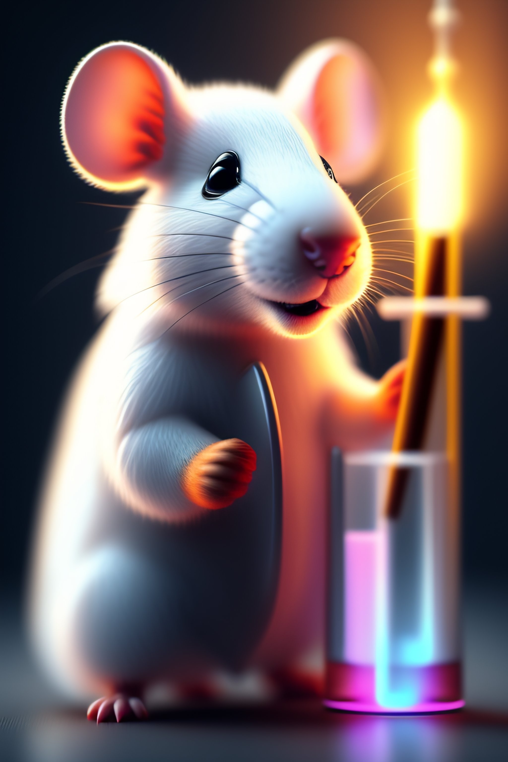 Lexica - A 3d render of a cute fuzzy pet rat dressed in a white lab ...