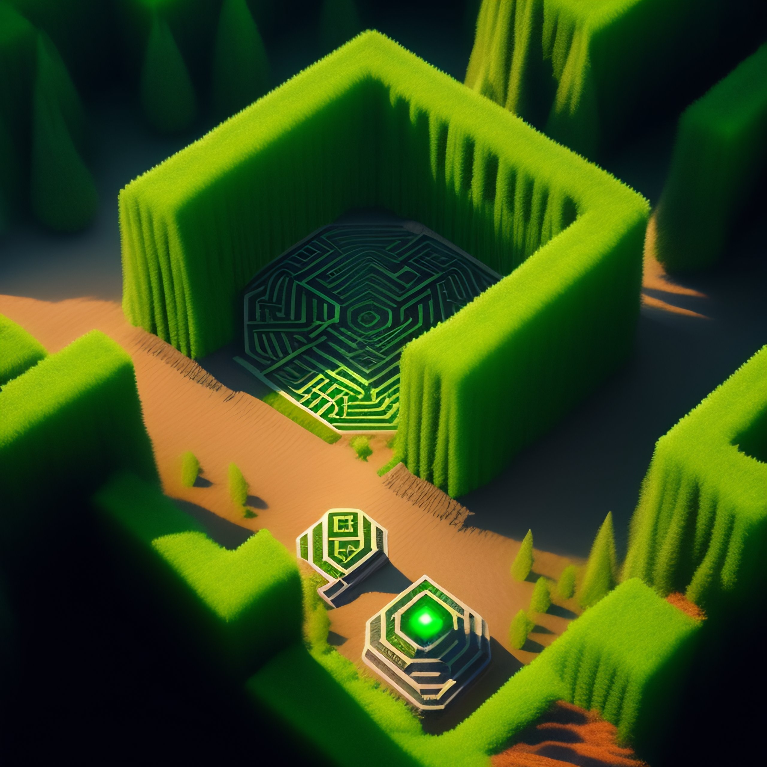 Lexica - Lost in a emerald maze,labyrinth from above, huge jade golem ...