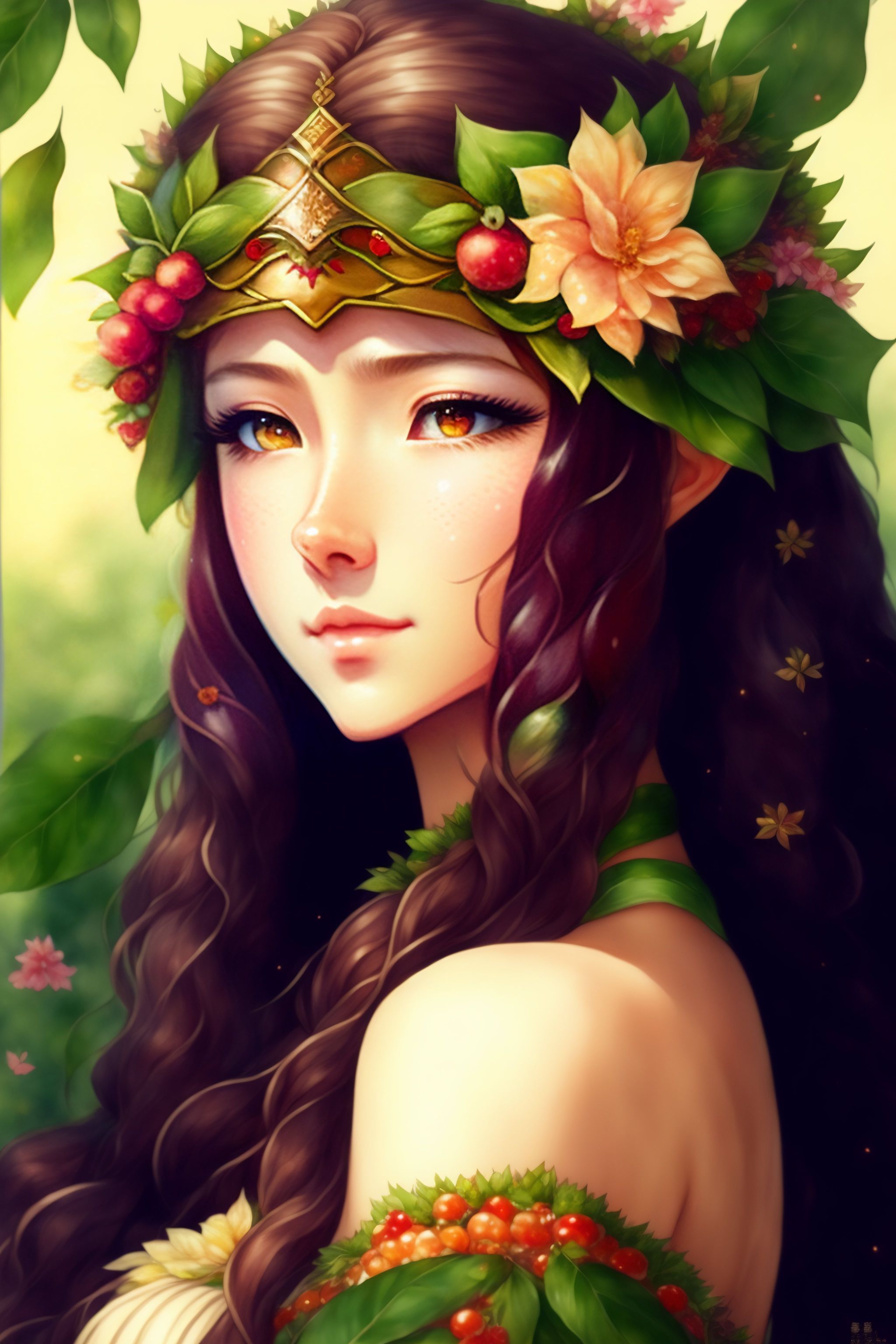 Lexica - Summer elf queen, flowers in hair, berries in hair, leaves ...