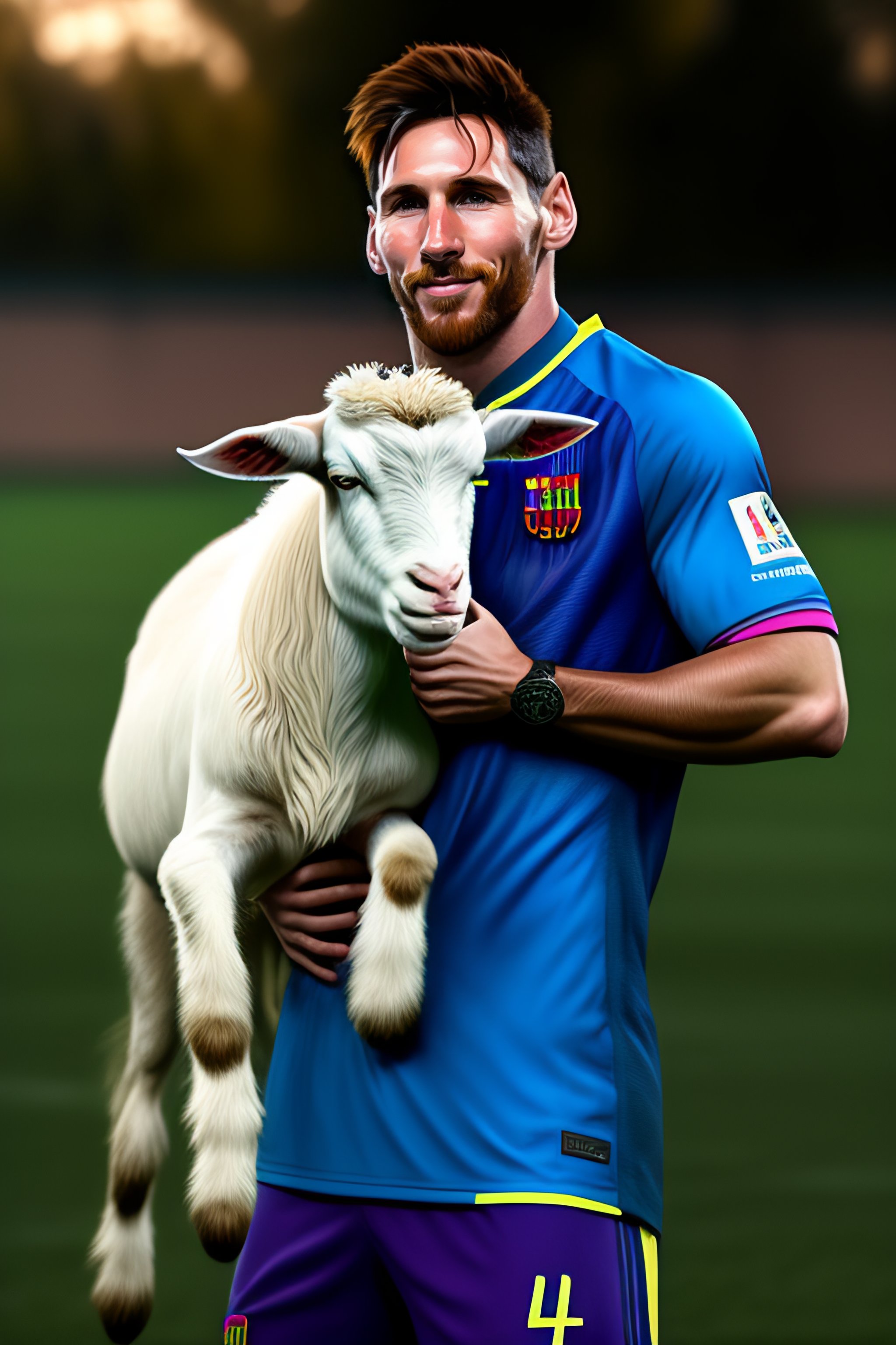 Lexica - Portrait of messi holding a goat
