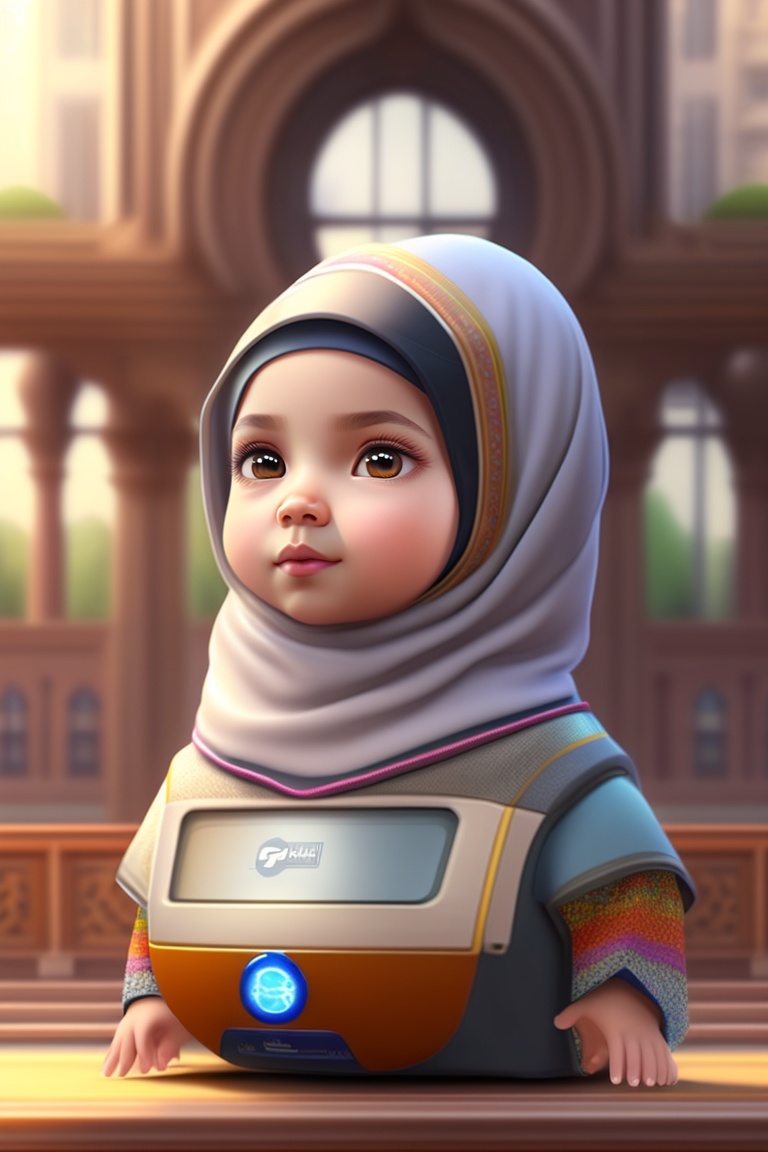Lexica - Robot prays like a muslim by raising both hands wearing hijab ...