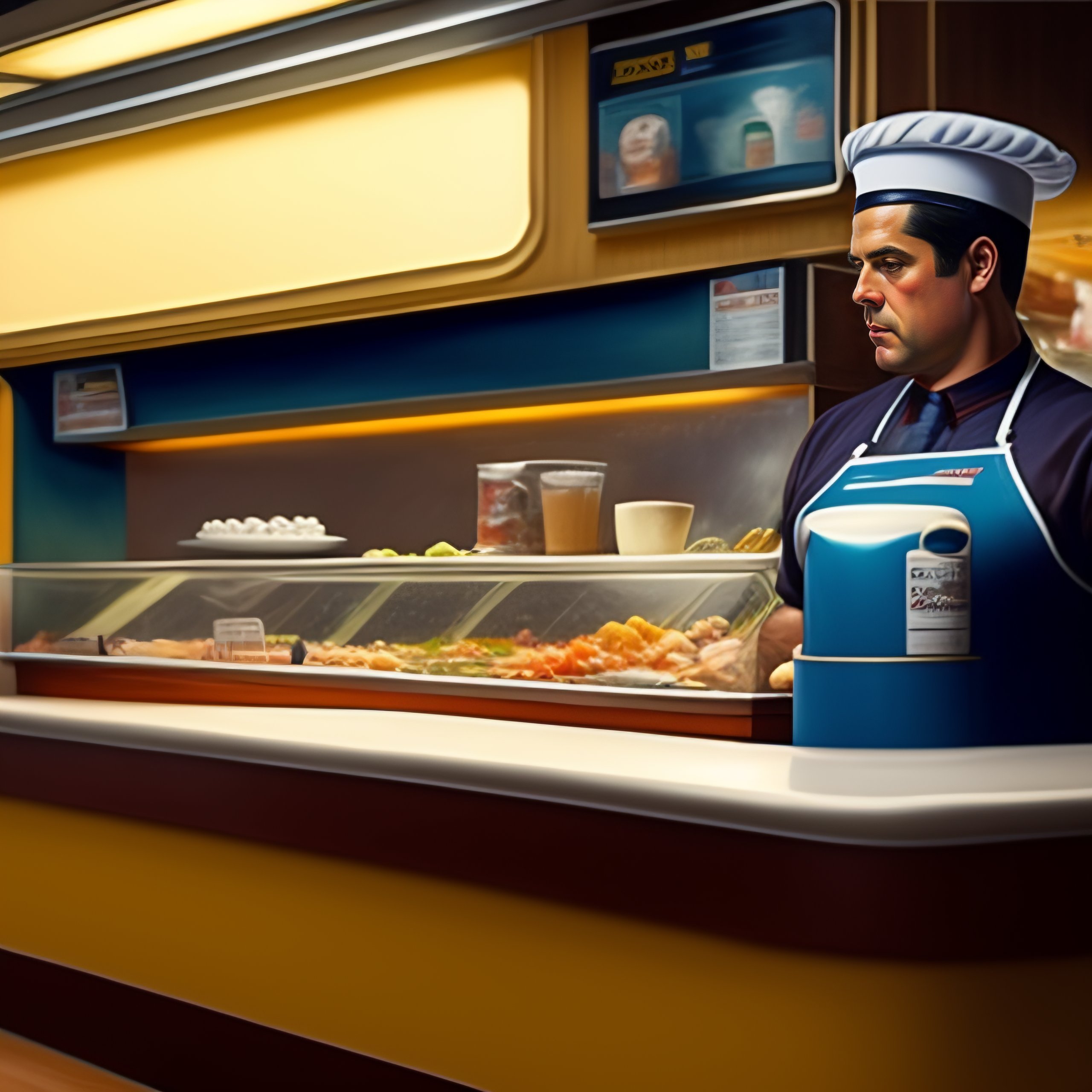 Lexica - A realistic view inside of a sandwich shop with a server ...