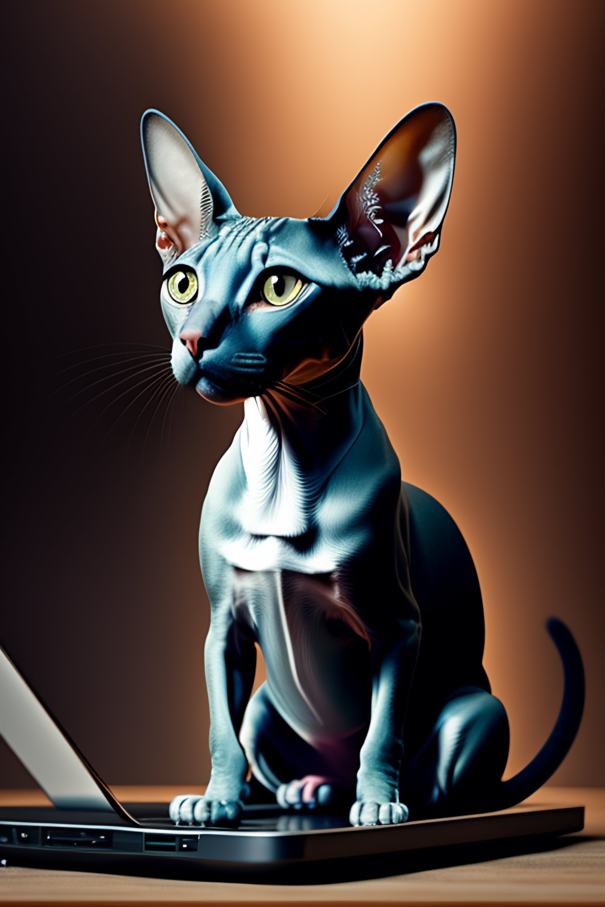 Lexica - Sphinx cat in front of laptop