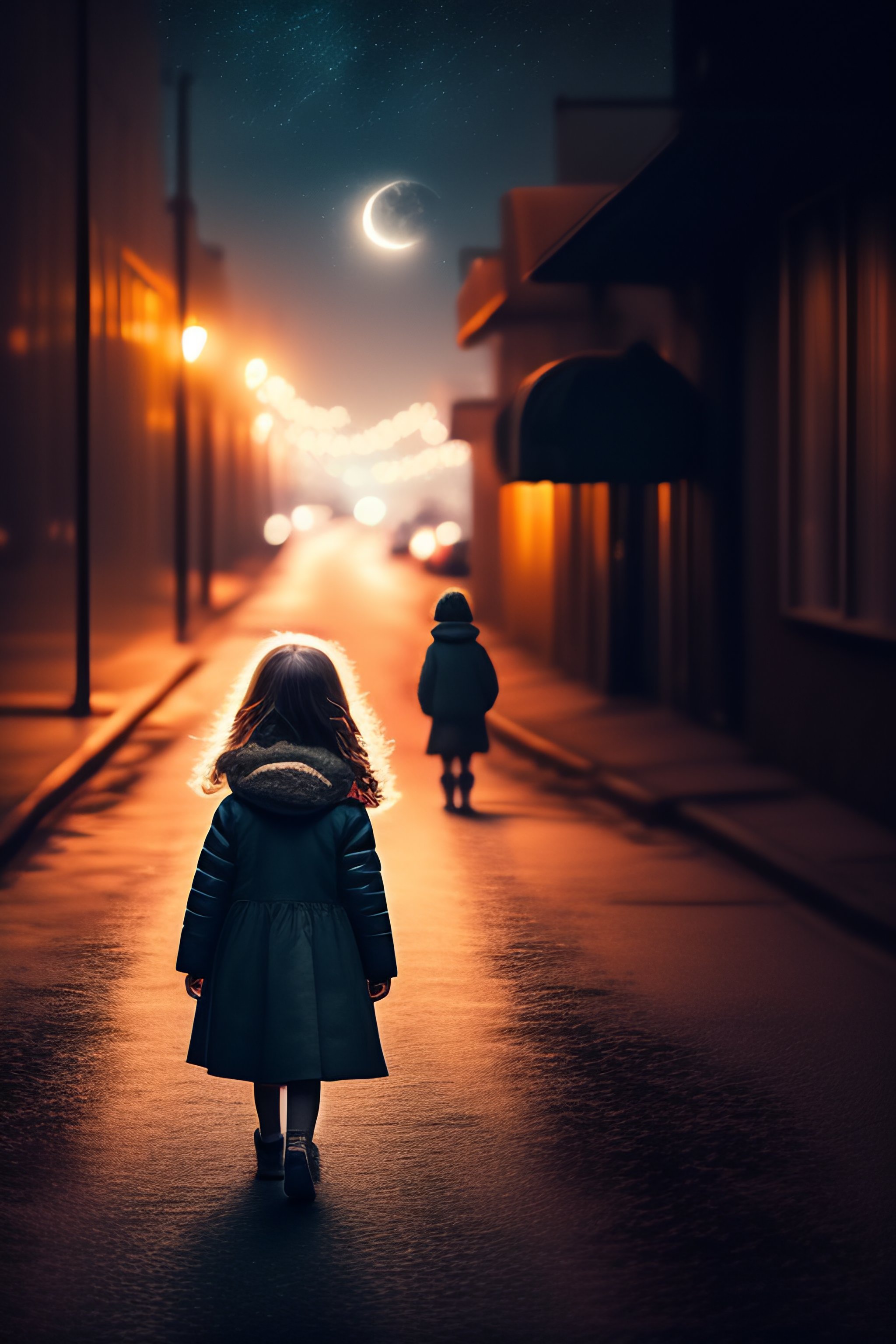 Lexica - In a dark night a little girl walks on the road