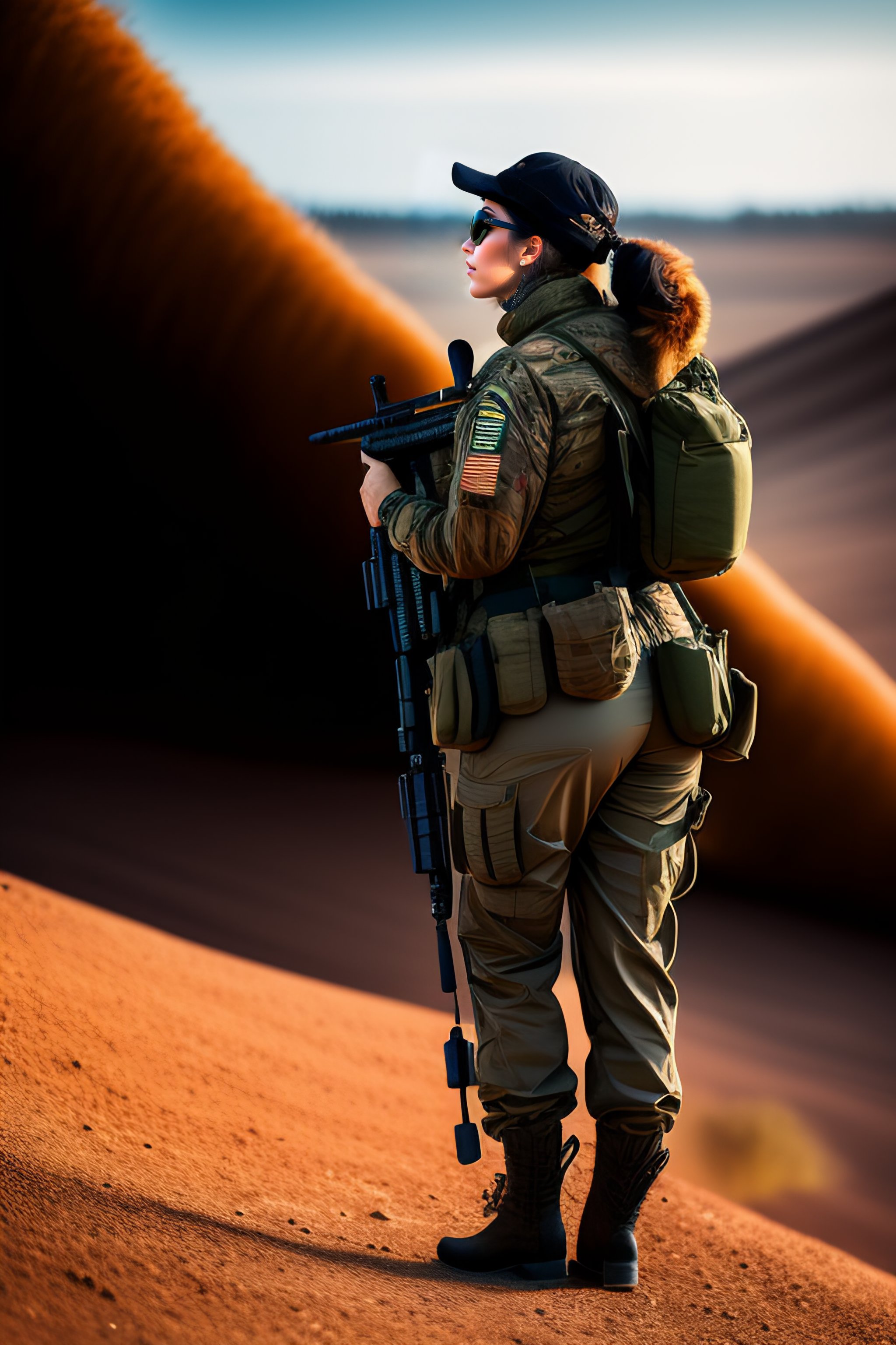 Lexica - Full frame, a beautiful female gun sniper