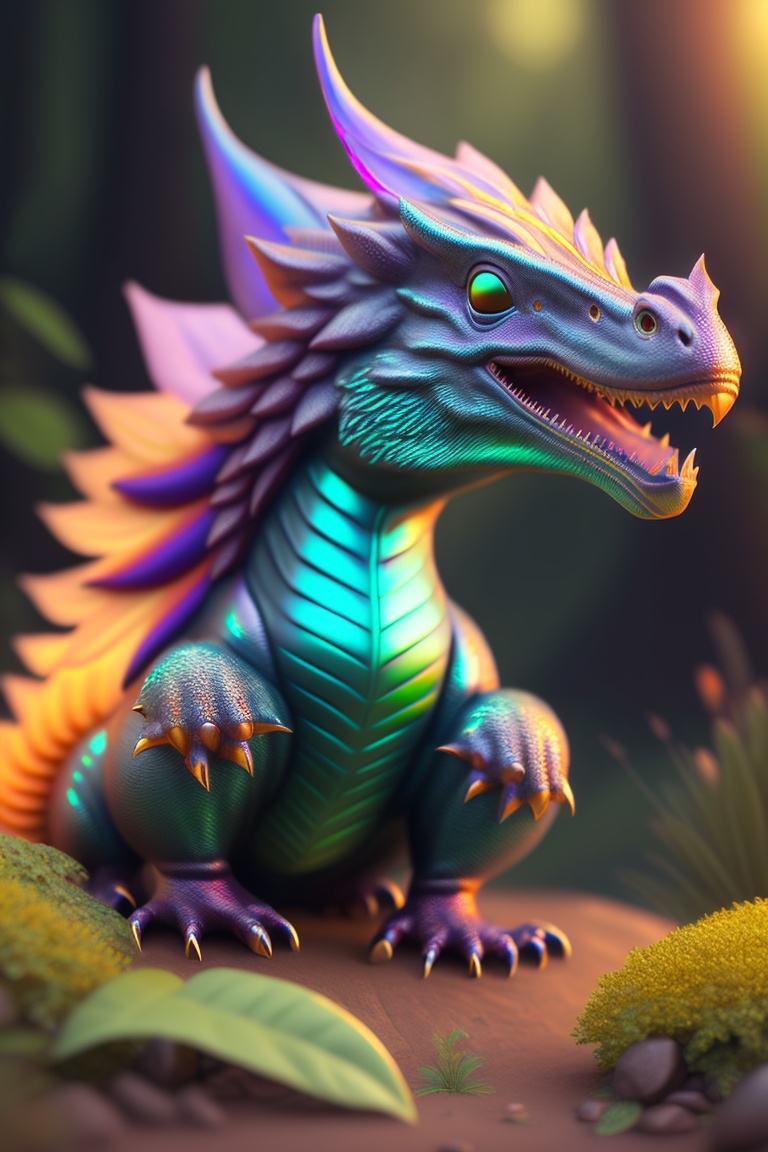 Lexica - Small, kind dragon in the forest, iridescent metal color ...