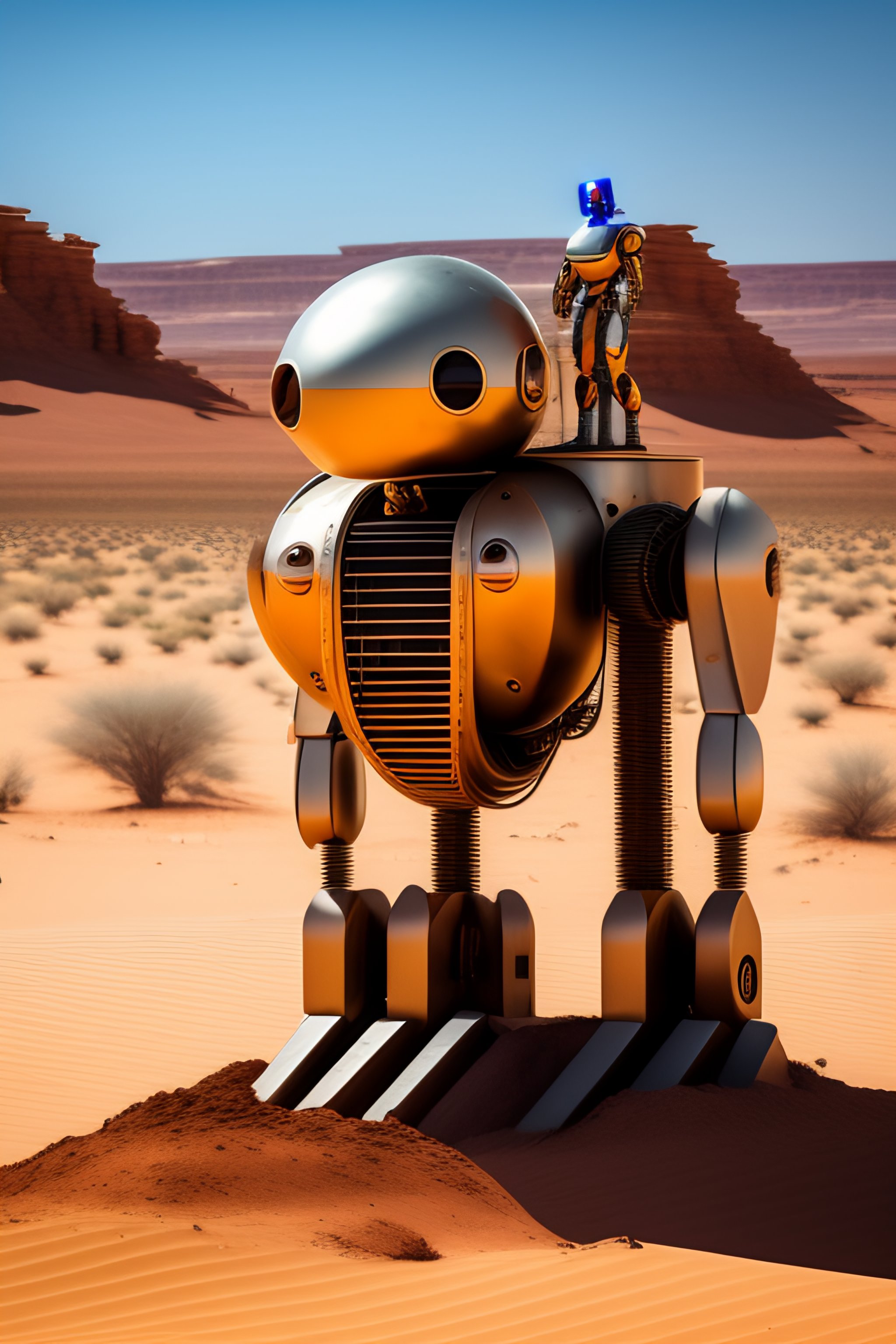 Lexica - Super frail alien model clinging to manly robot in the desert