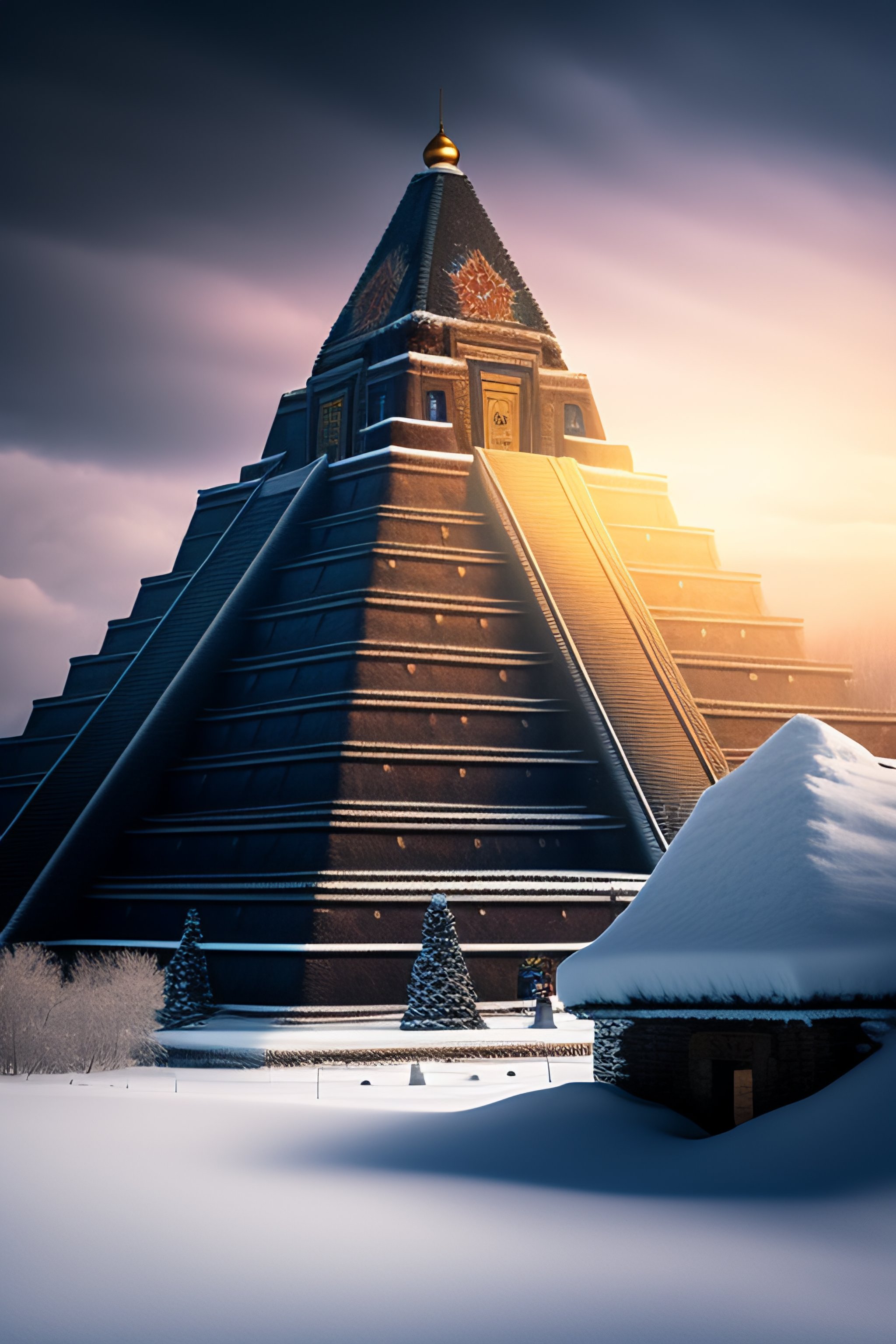 Lexica - Ancient Aztec pyramid in the snow at moscow realistic photo ...