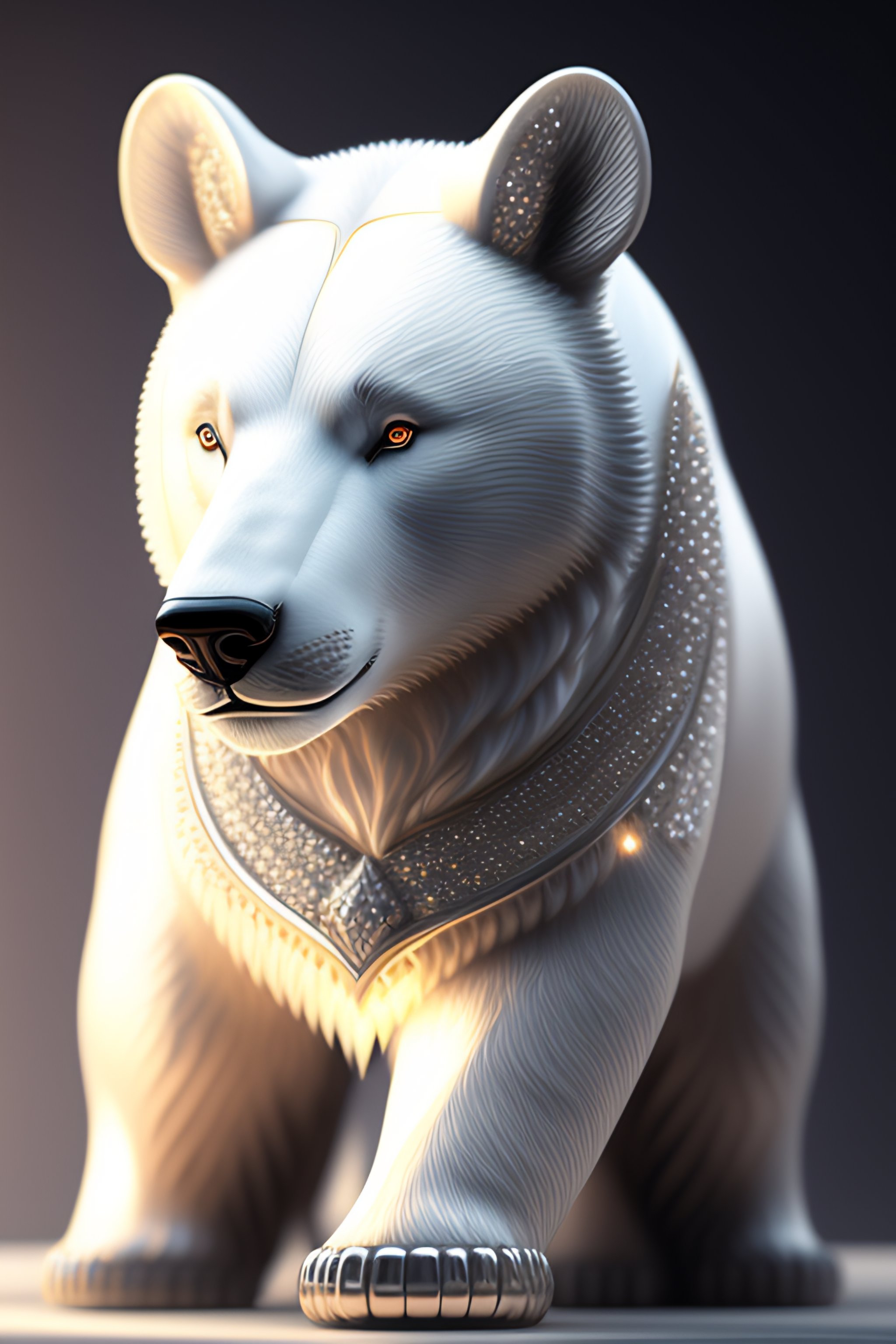 Lexica - A white bear with intricate silver ornament engravings on the ...
