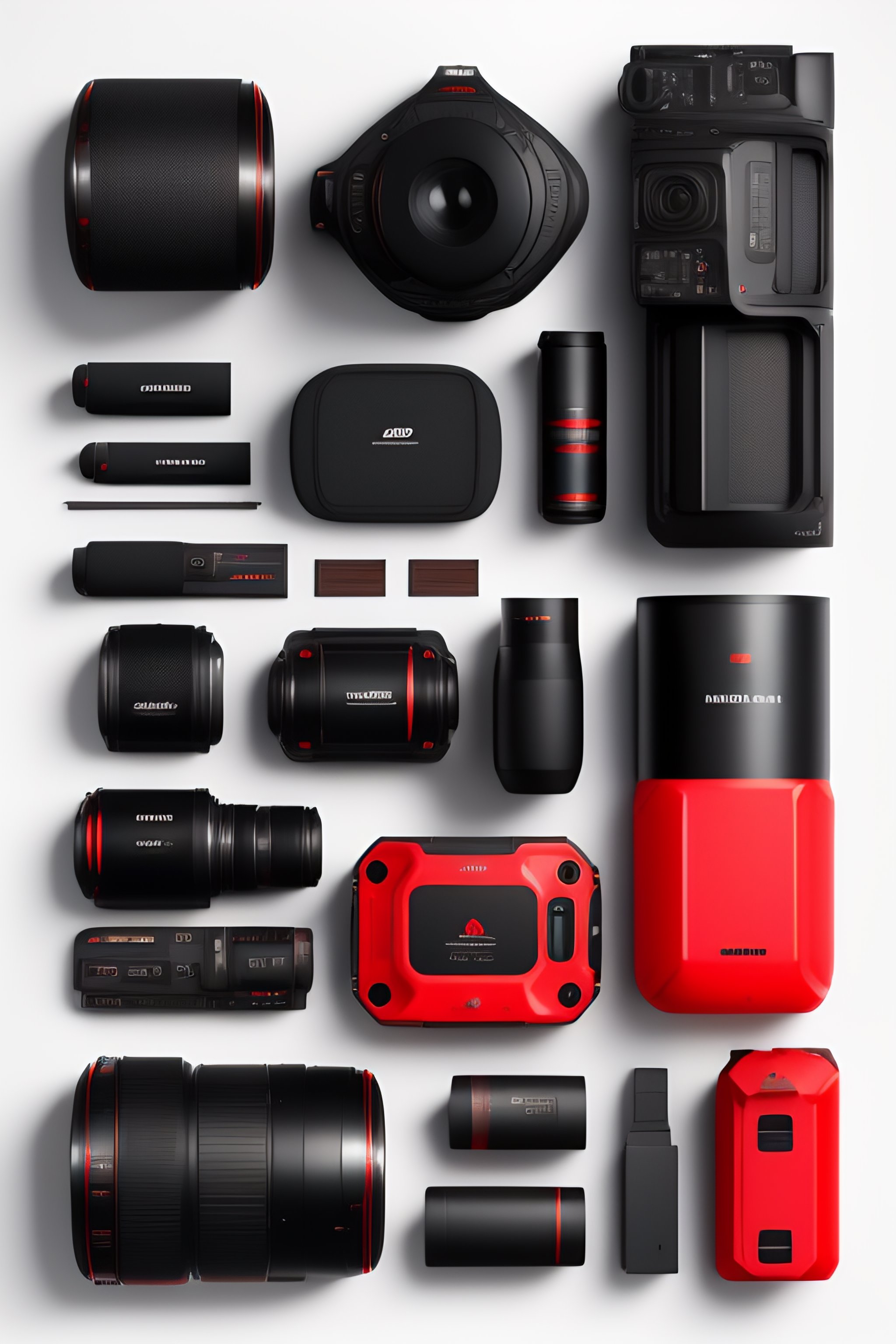 Lexica - RED digital cinema camera, knolling, flat lay, natural ...
