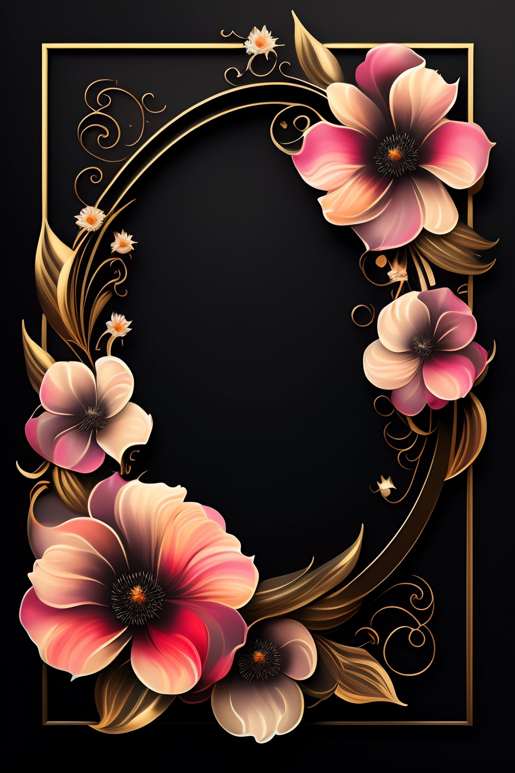 Lexica - "Create a feminine, dark floral design frame using a black ...