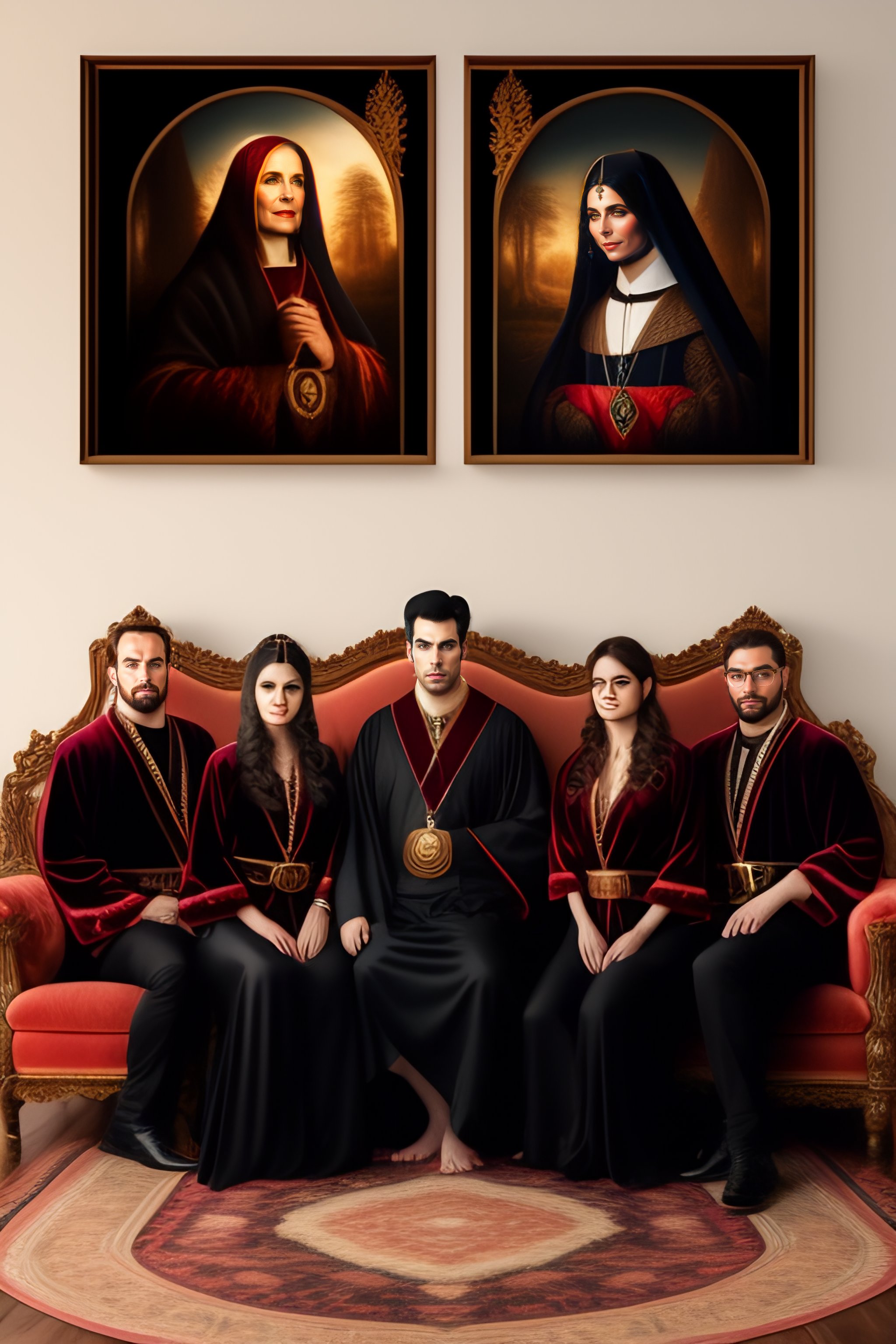 Lexica - Vampire family portrait, full body, tapestry, paintings on the ...