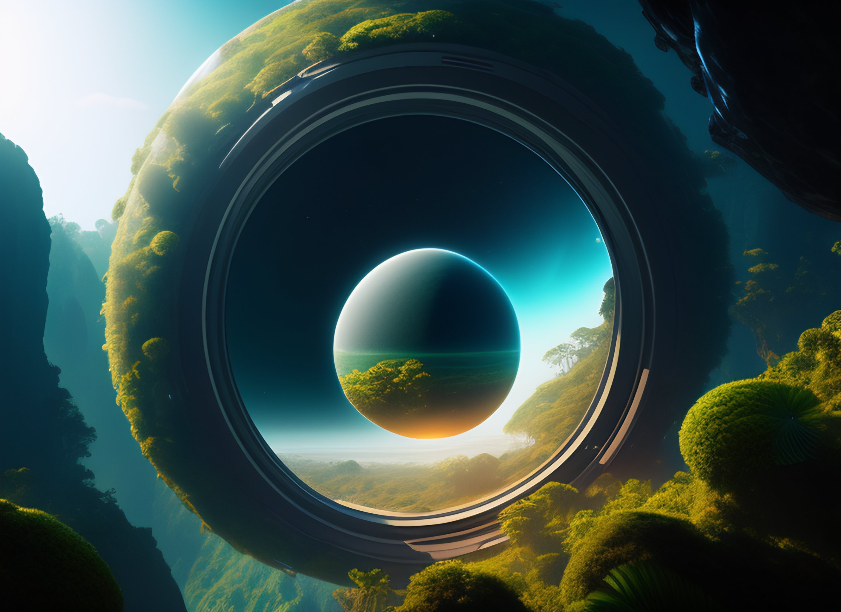 Lexica - Spherical satellite entering the atmosphere of a jungle planet ...