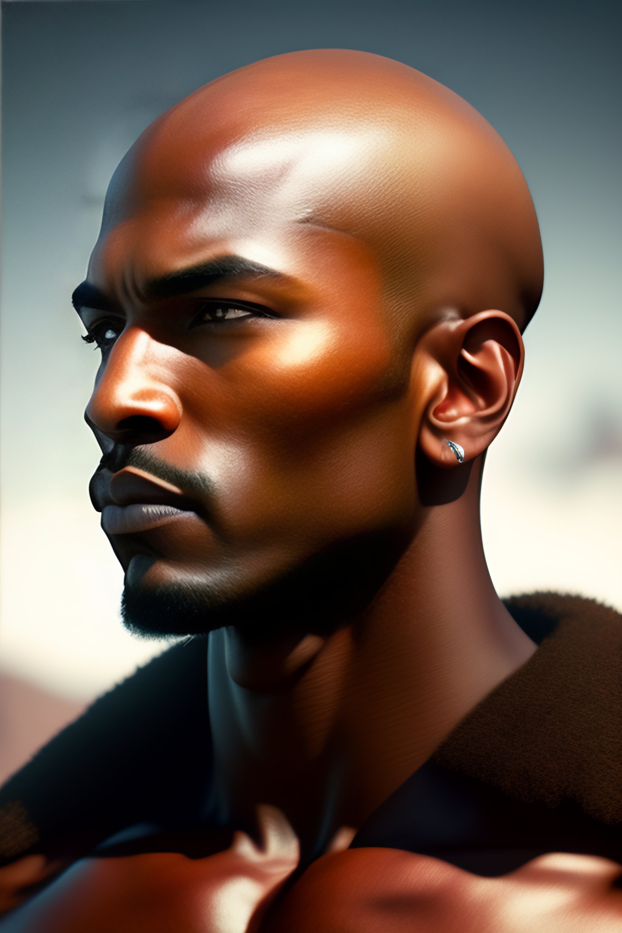 Lexica - Unreal engine, future warrior, bald head, no beard, fare, indian