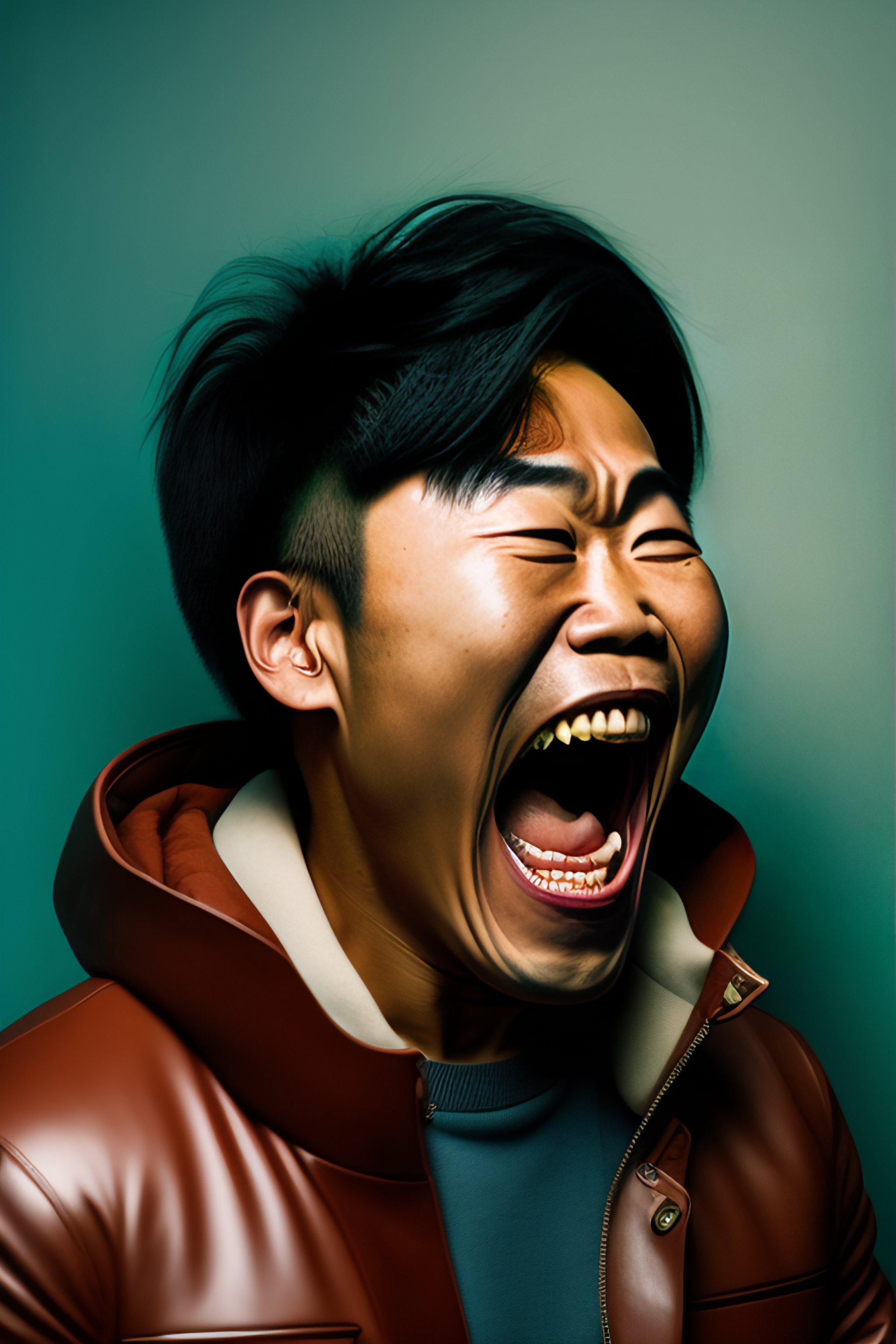 Lexica - Portrait of youg asian man screaming, crying