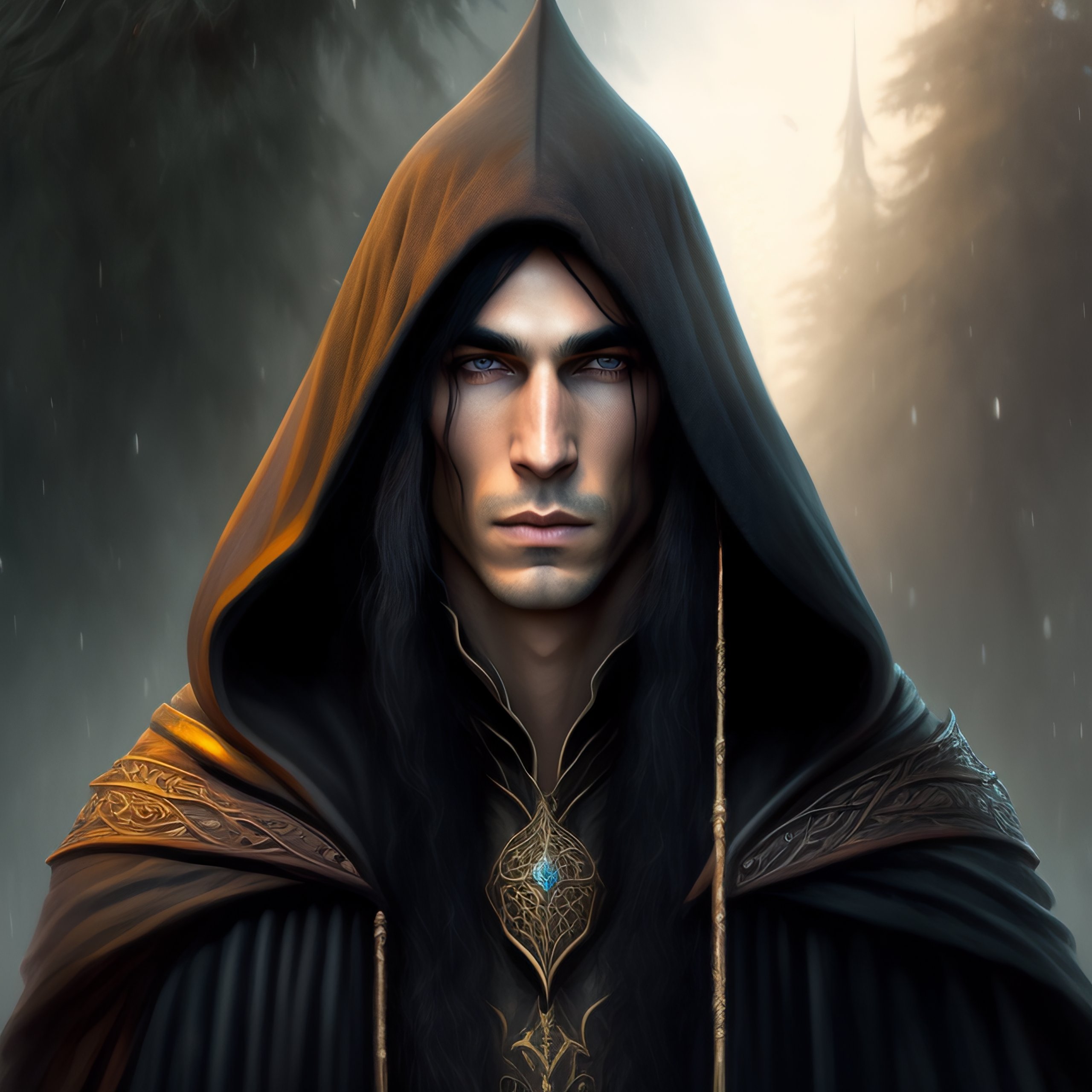 Lexica - A shaved pale elven necromancer wizard with long black hair in ...