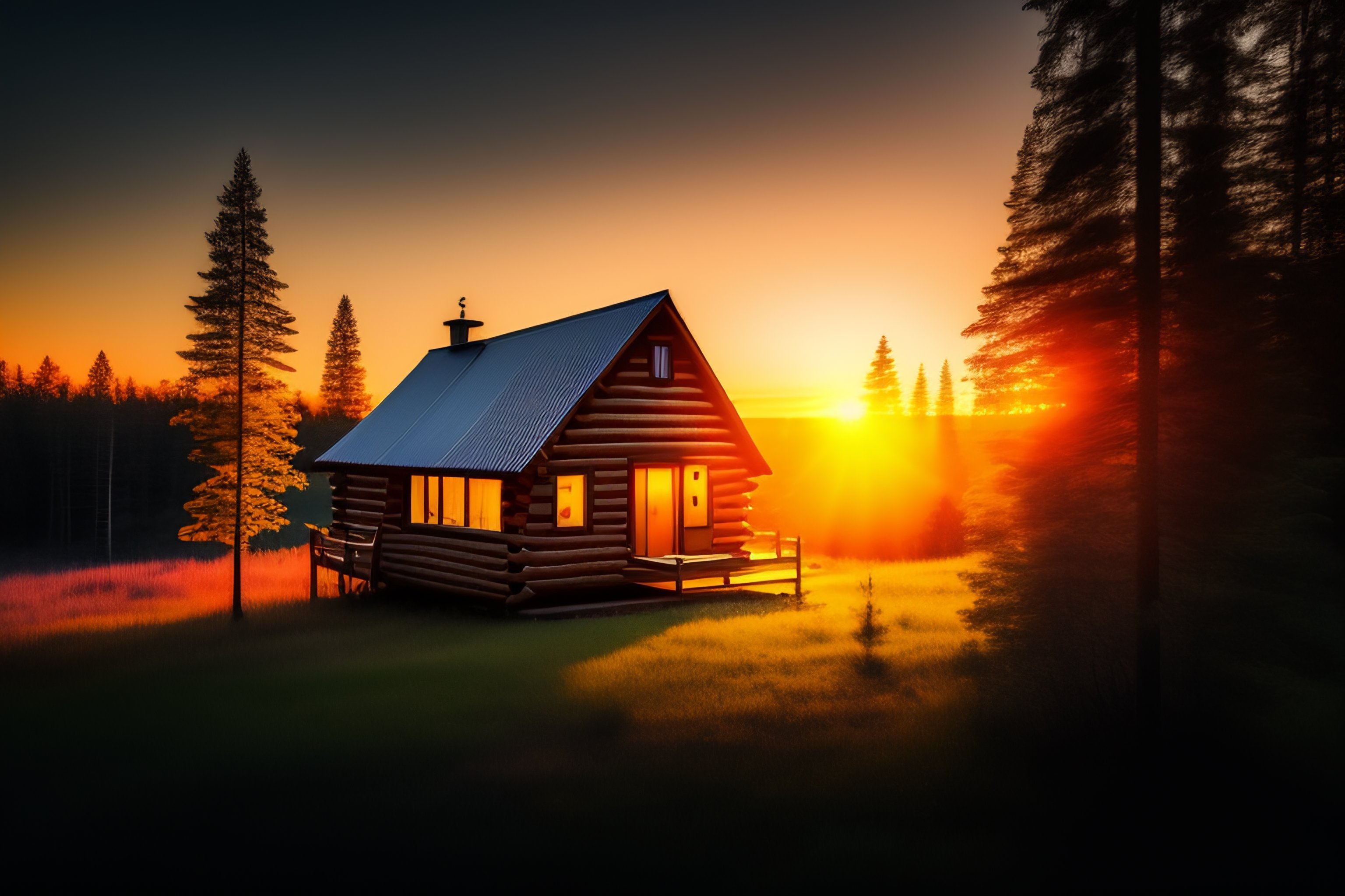 Lexica - Cabin in the forest with sunset