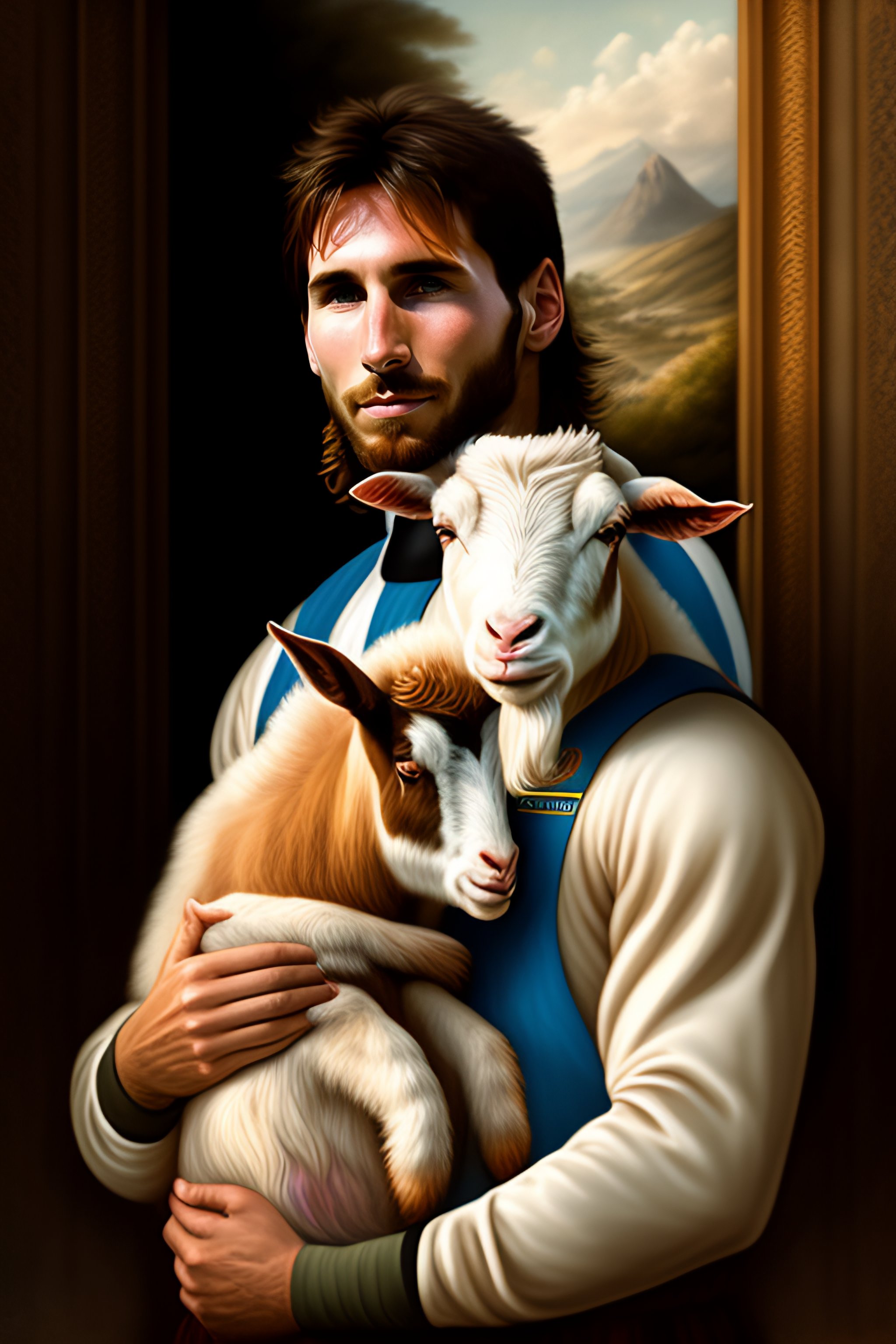 Lexica - Portrait of messi holding a goat