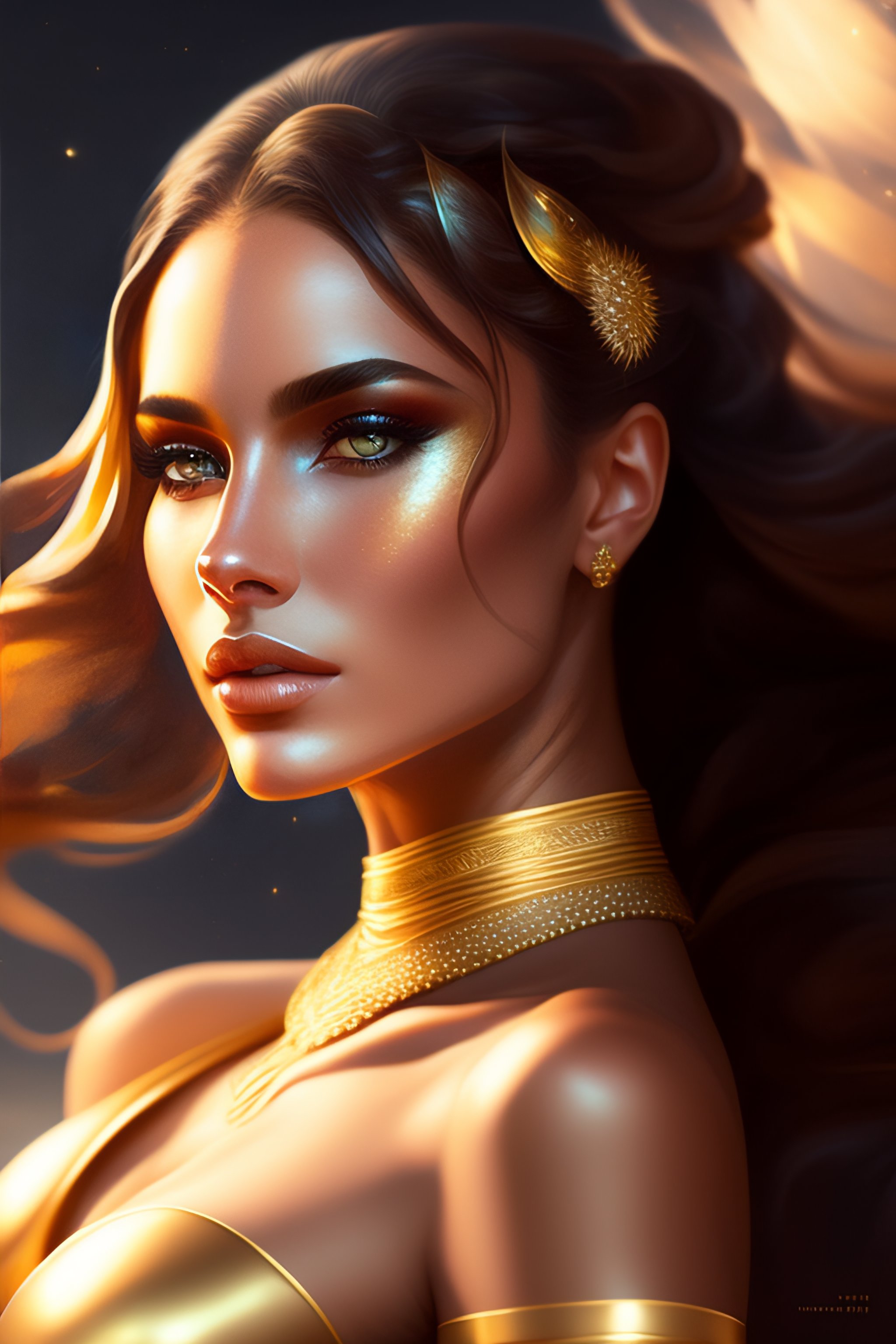 Lexica - A beautiful cinematic female sand goddess, golden dress ...