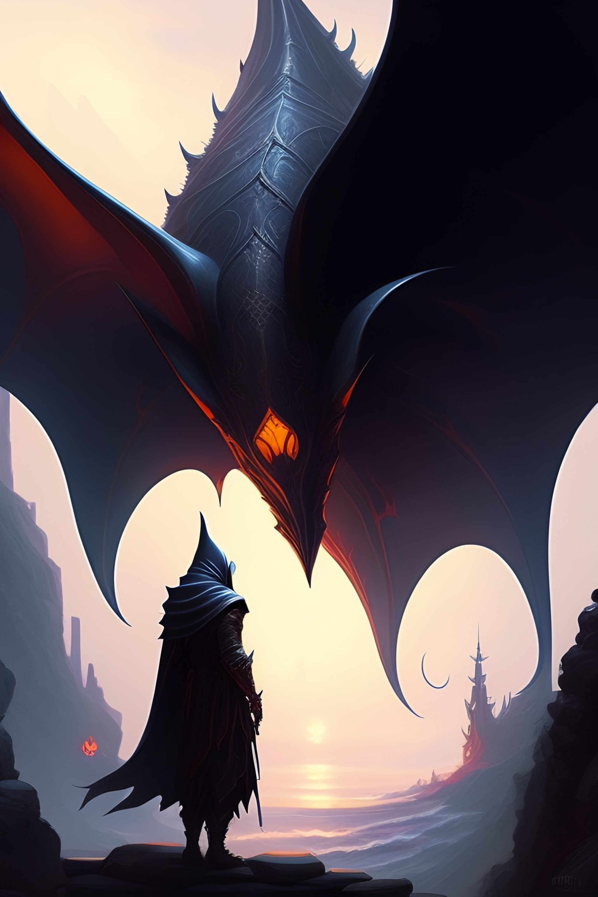 Lexica - Establishing shot of a fantasy hooded demonic figure with a ...