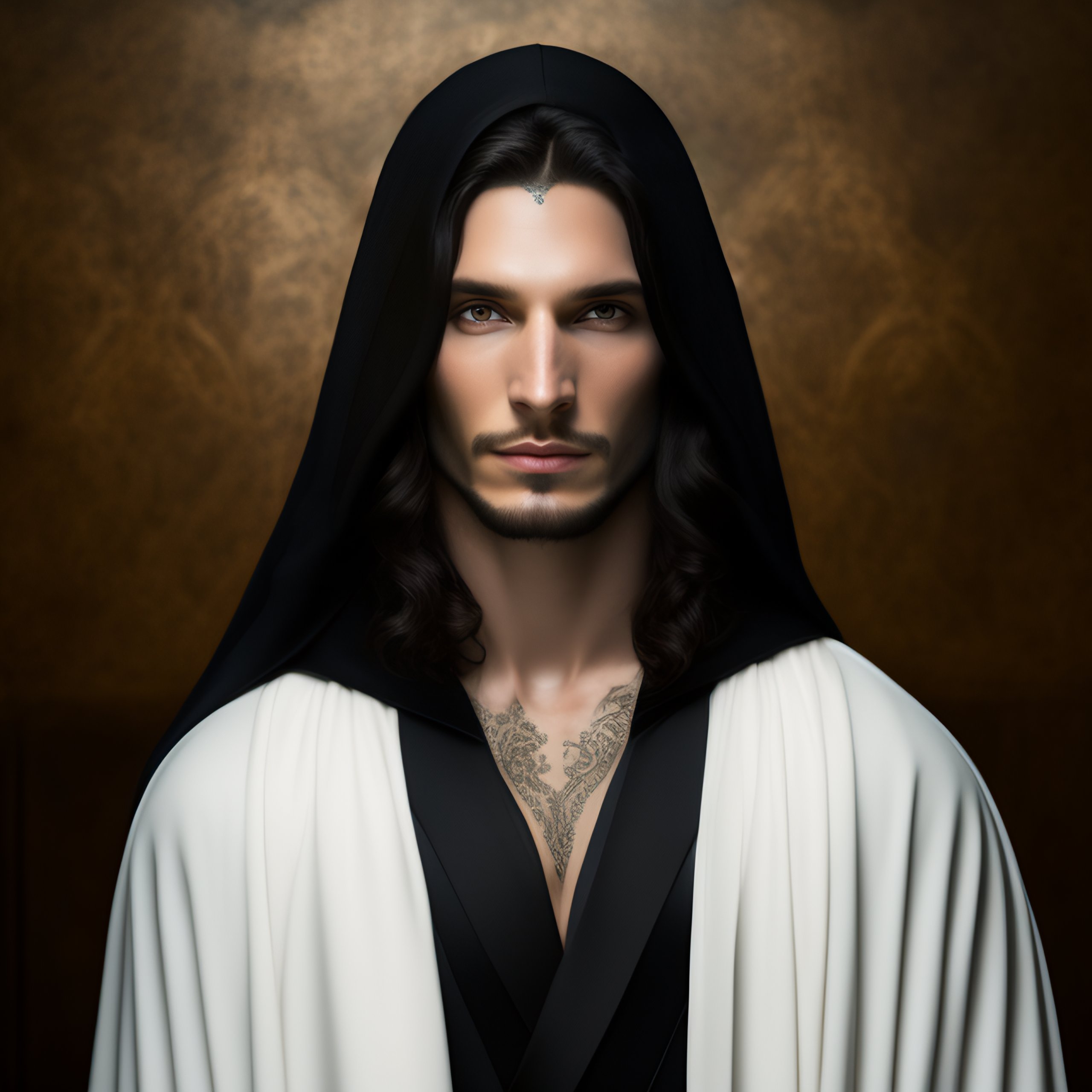 Lexica - Portrait of a pale necromancer half-elf with long black hair ...