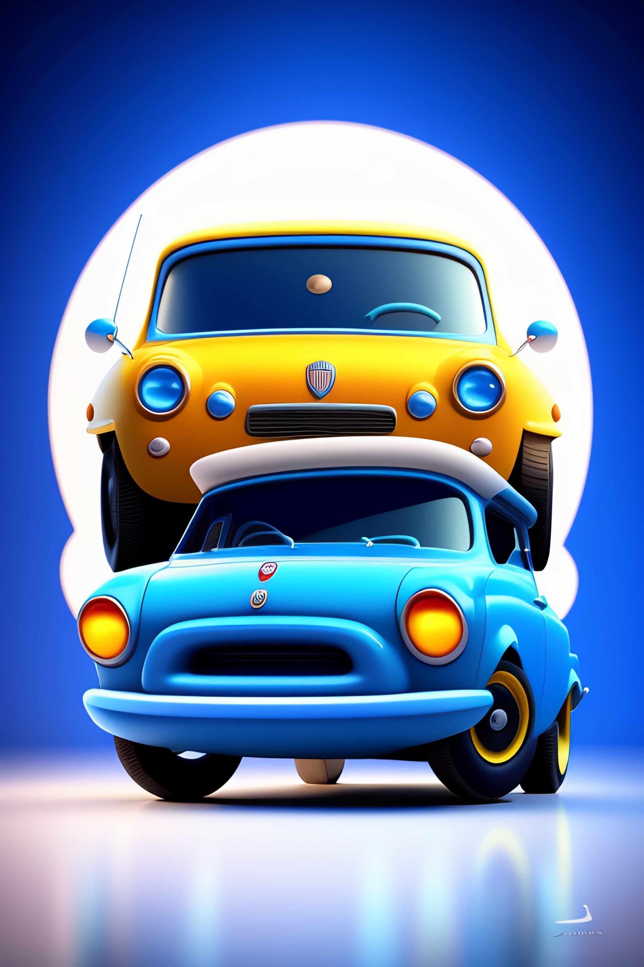 Lexica - A 3d blue cartoon fiat car smiling, fantasy, cute, dreamlike ...