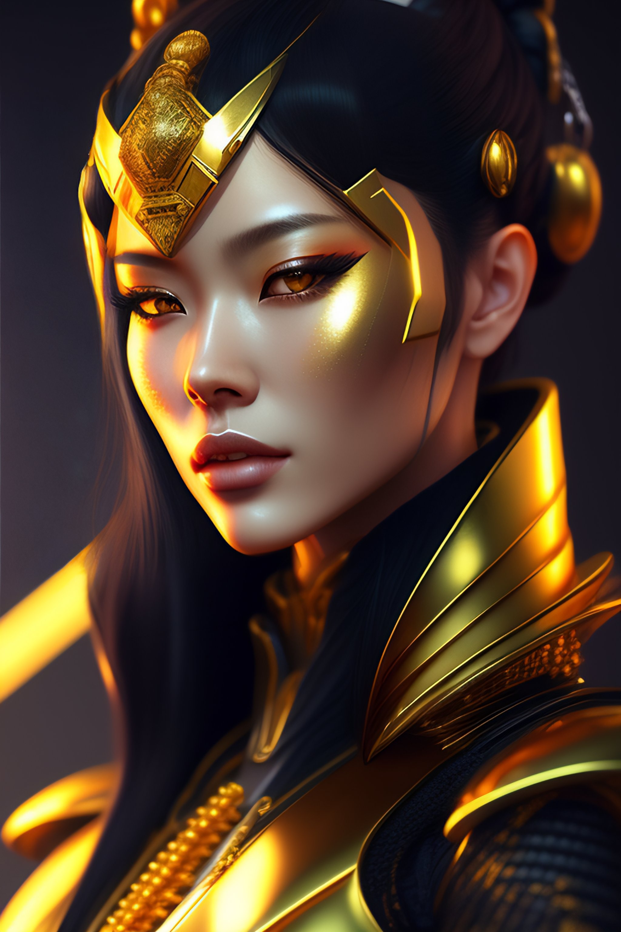 Lexica - Portrait of a gold-plated, cyberpunk with solid gold cracked ...