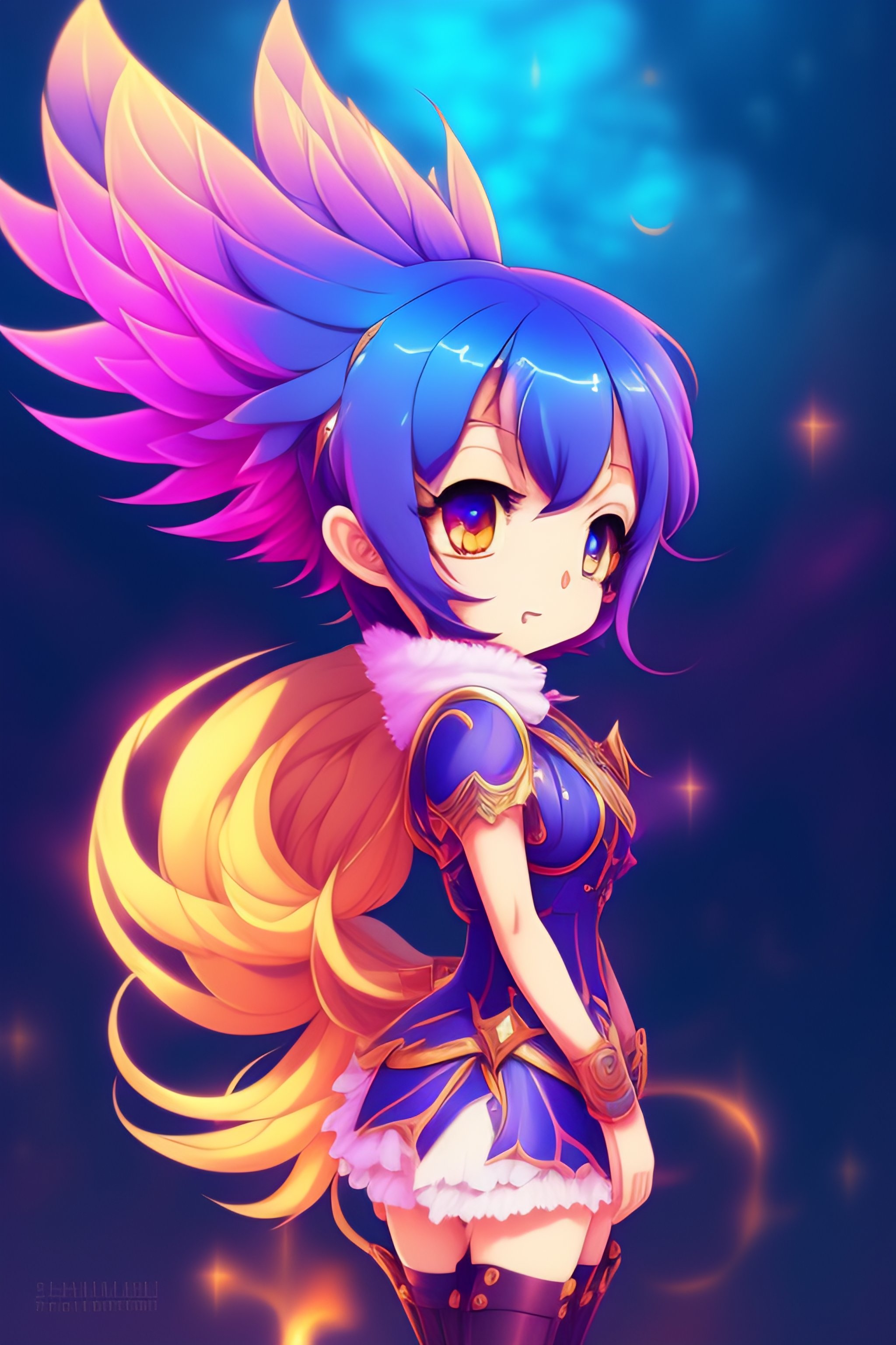 Lexica - A cerulean phoenix, in the style of chibi anime.