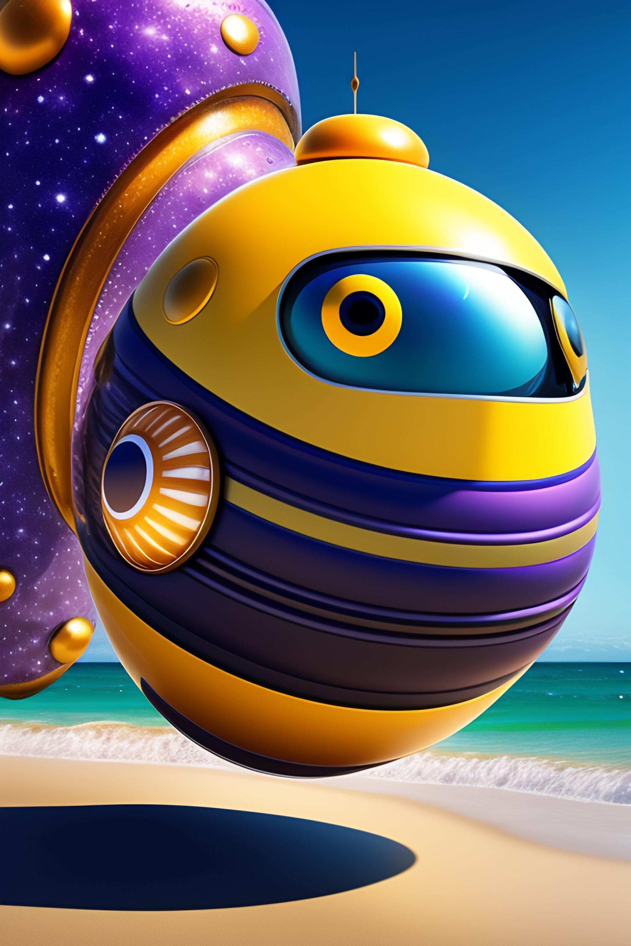 Lexica - Robot mussel with googley eyes, buff robot body, sea shell, galaxy, movie poster