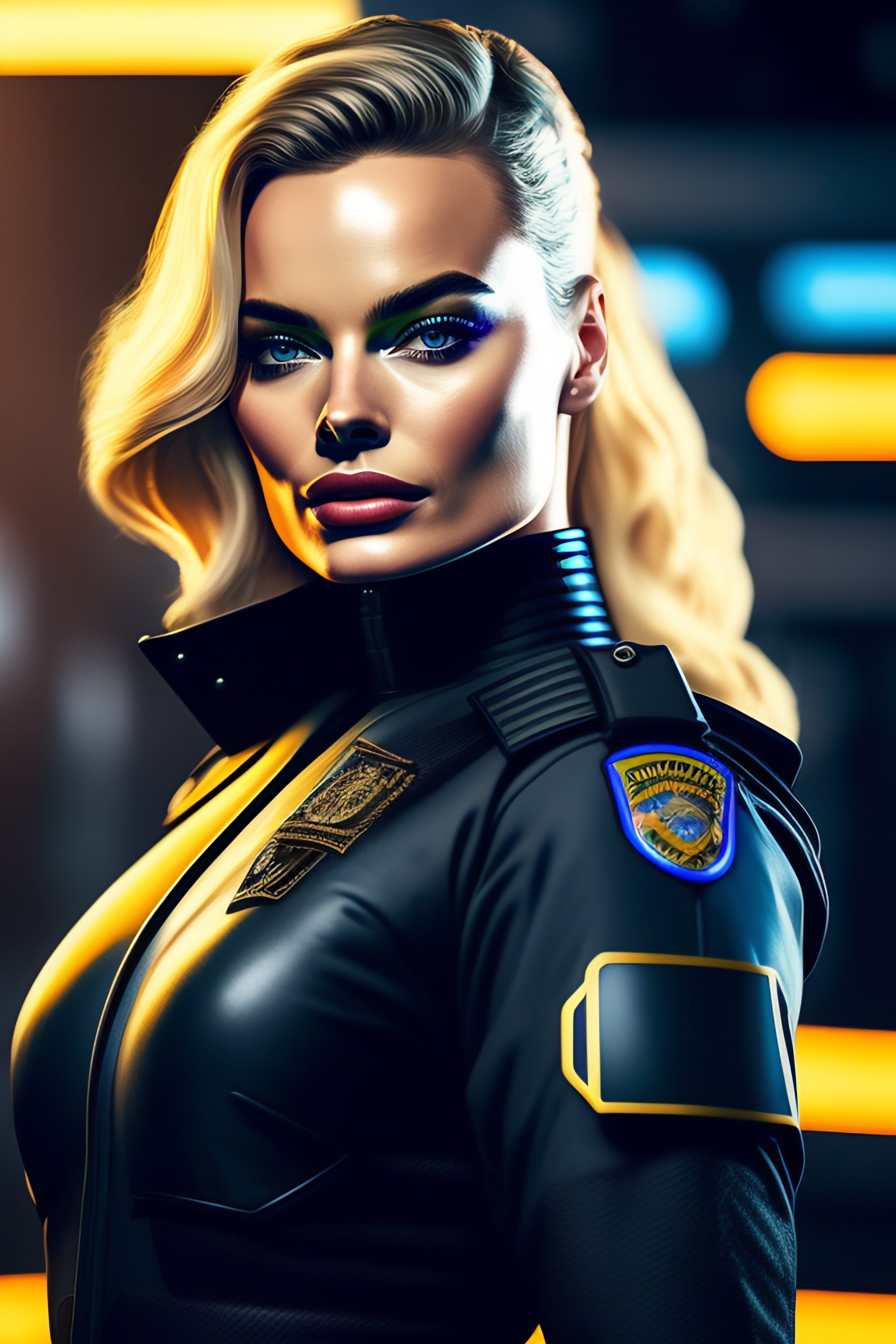 Lexica - Margot Robbie as a female police officer, cyberpunk ...