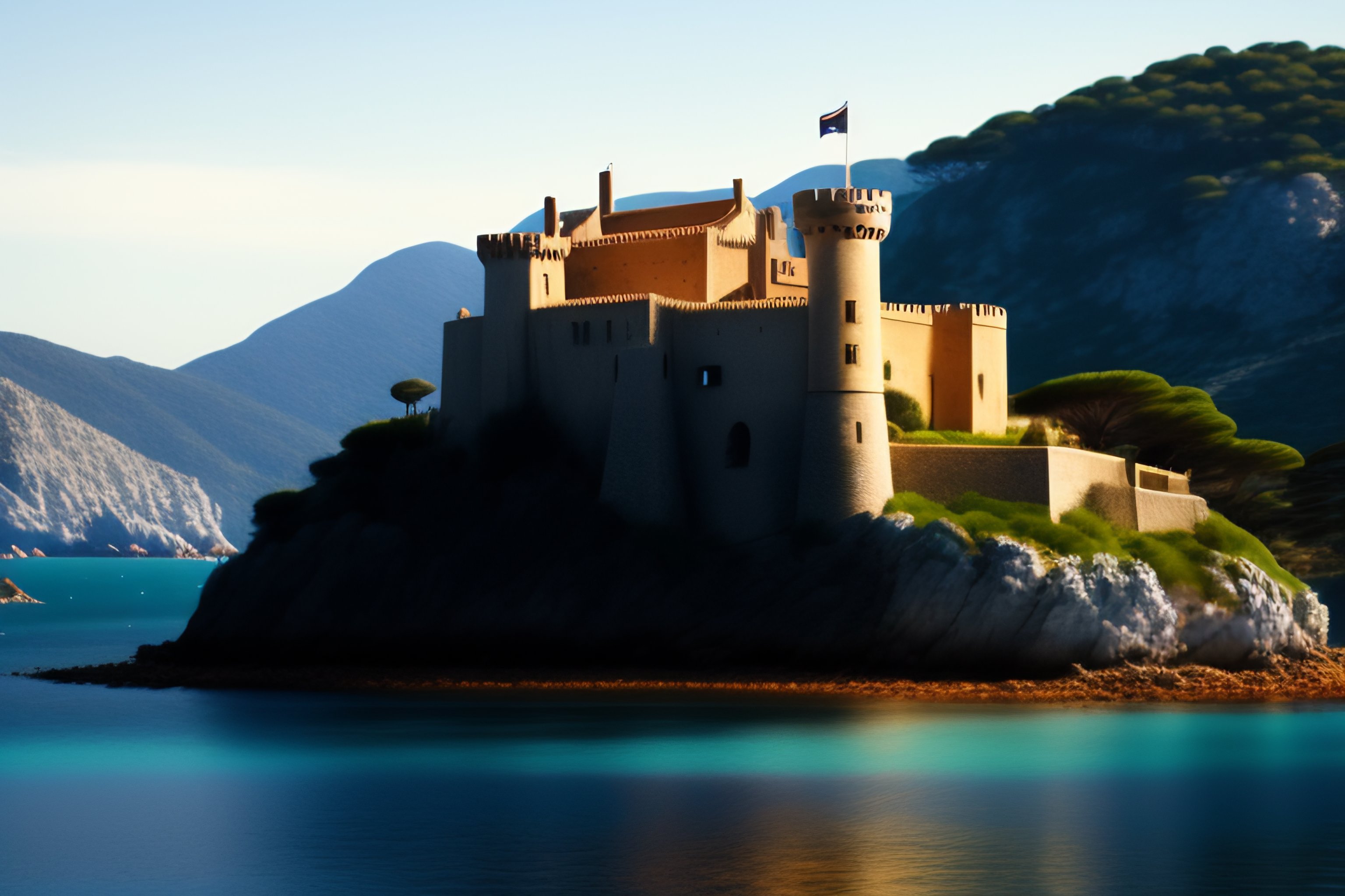 Lexica - Movie still of a castle in corsica