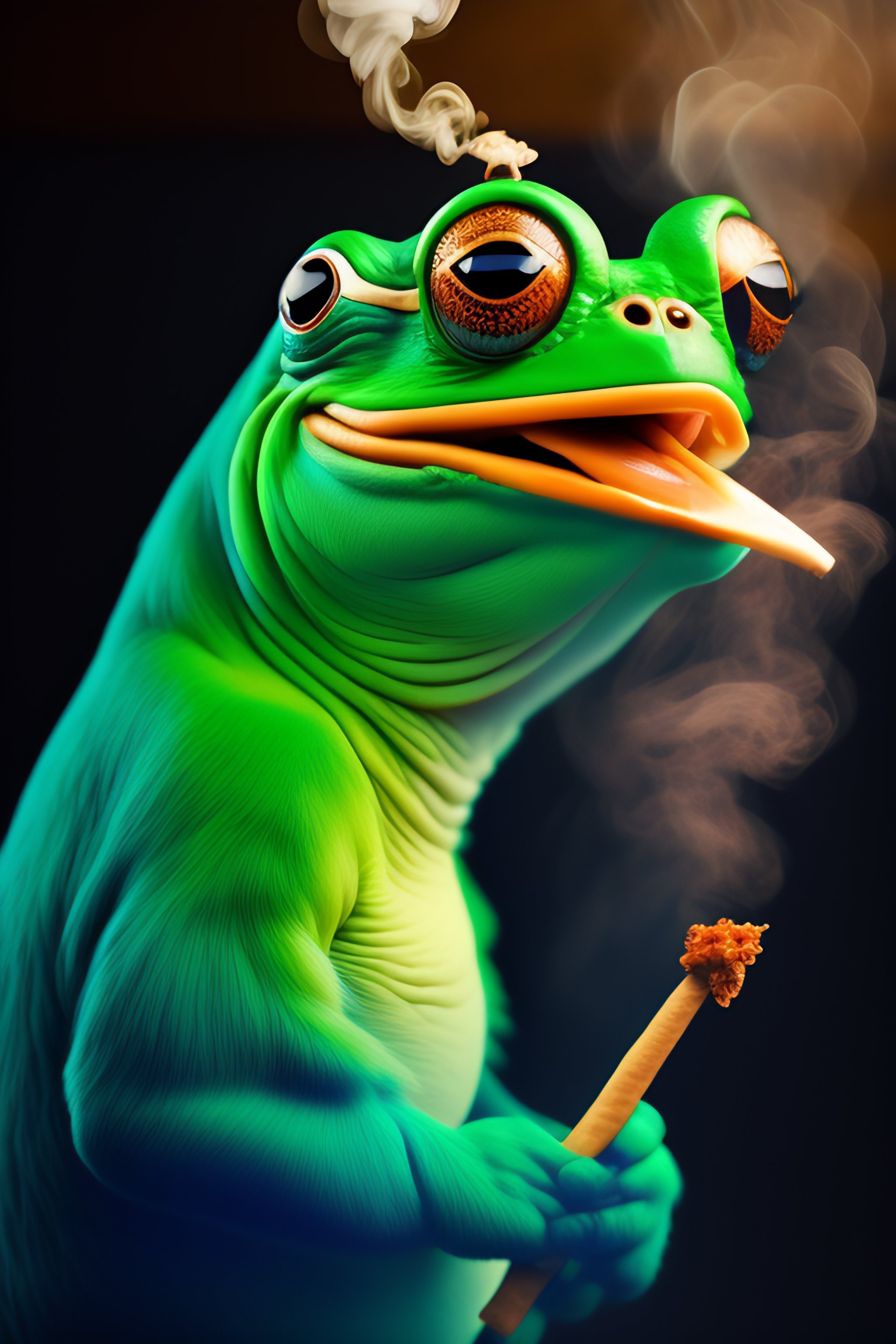Lexica - 8k representation of pepe the frog smoking a cigar, blue ...