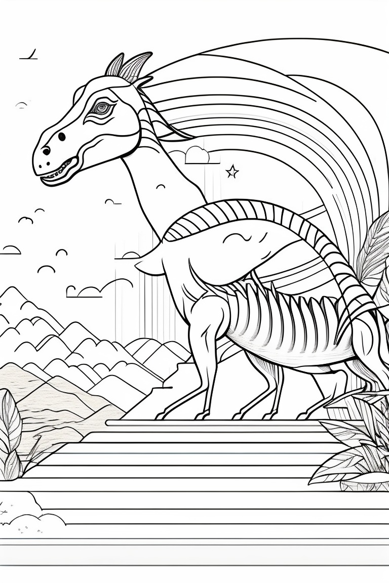Lexica - Coloring page for kids, bold lines, dark lines, dinosaurs ...