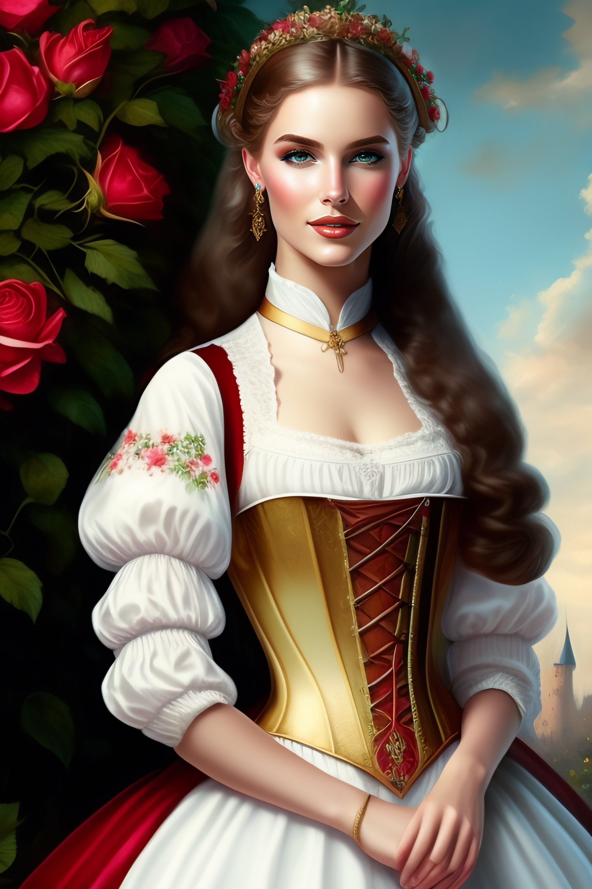 Lexica - White attractive young girl, medieval dress with corset ...