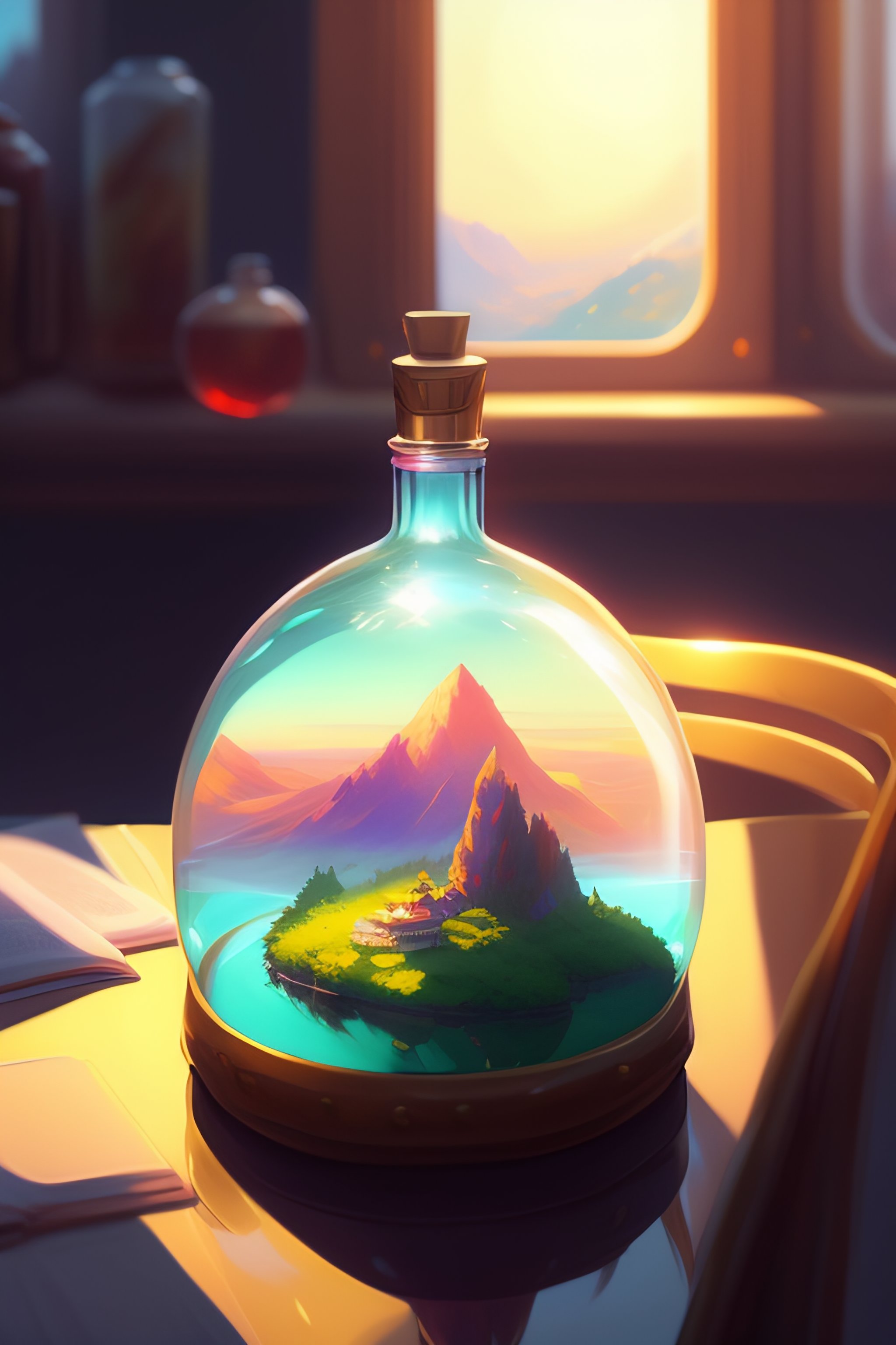 Lexica - Arcane style, one single colorful potion in a round bottle ...